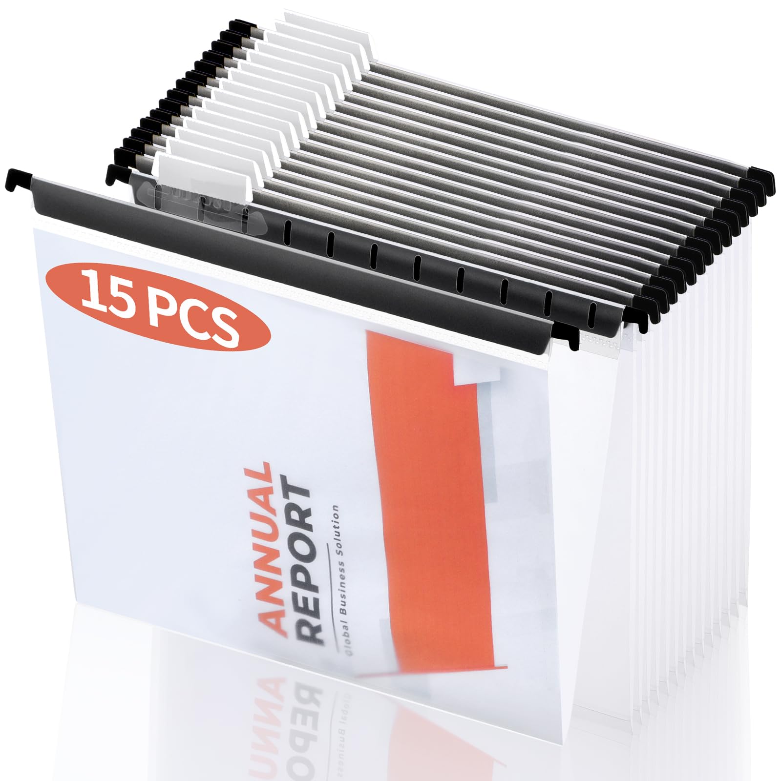 15 Pieces Clear Hanging File Folders Letter Size with Tabs and Inserts ...