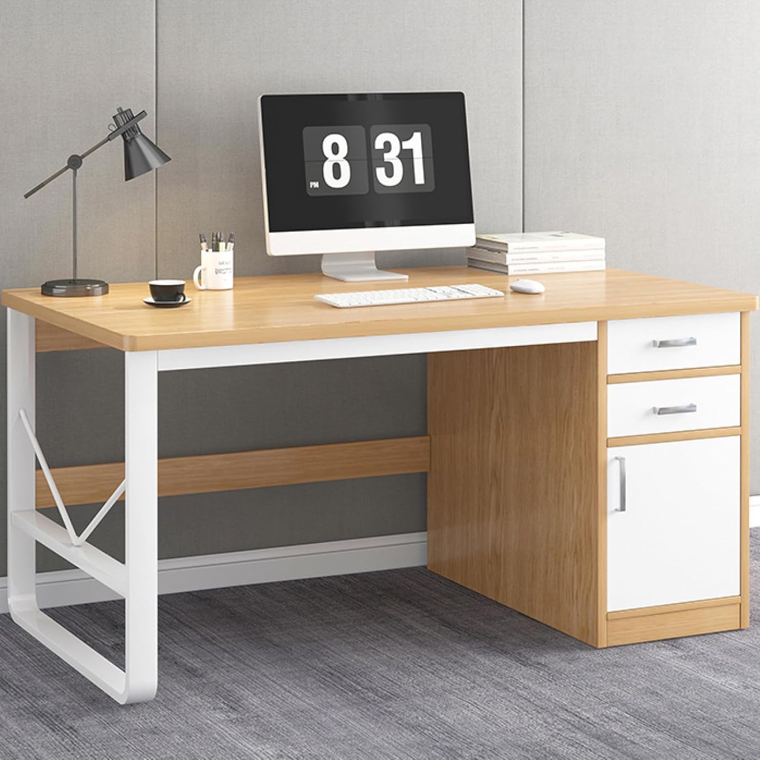 FAANAS Home Computer Desk with Drawers & Storage Cabinet Study Writing ...