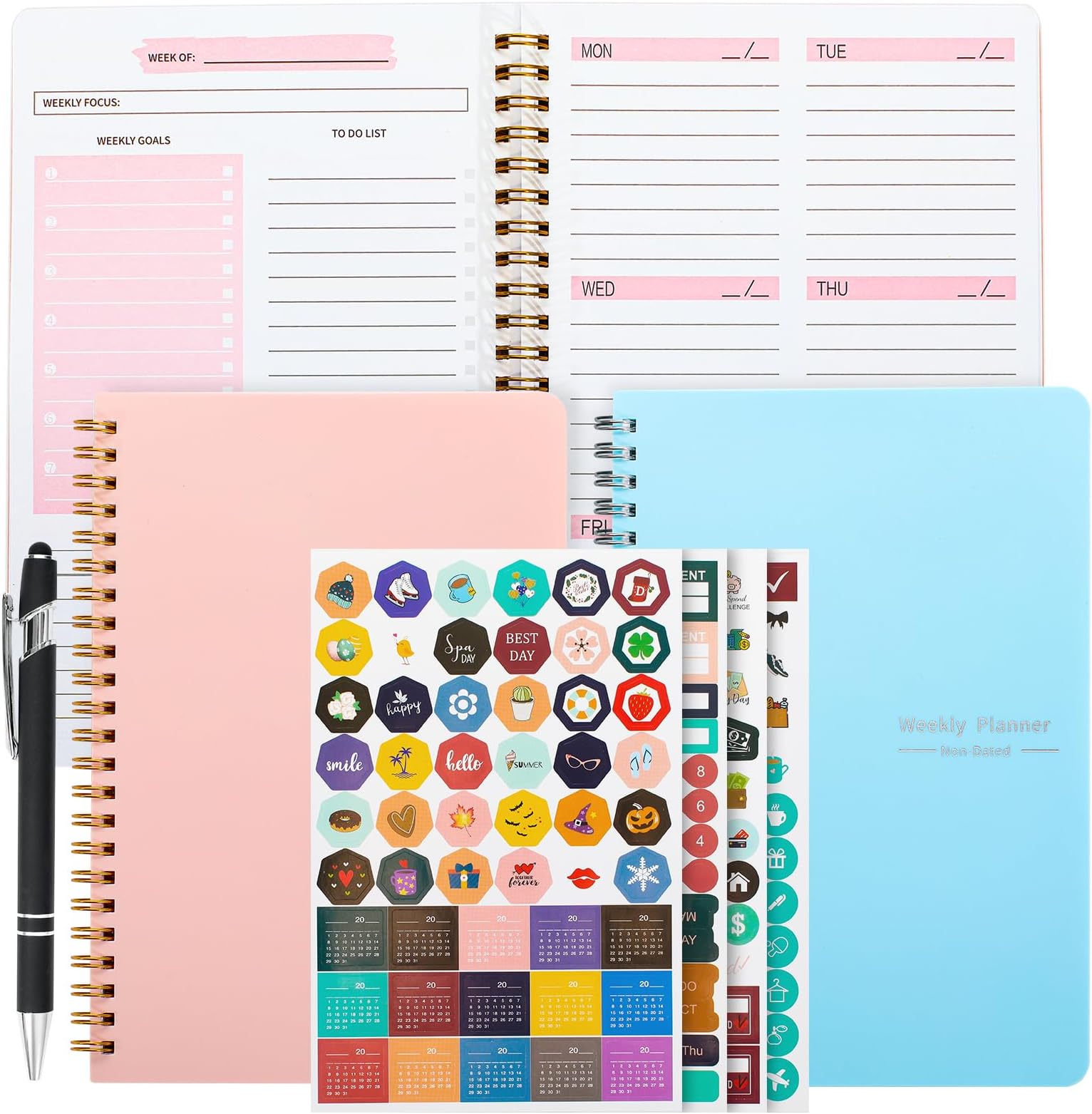 To Do List Notebook,2PCS Undated A5 Weekly Planner Notebook 52 Weeks To ...