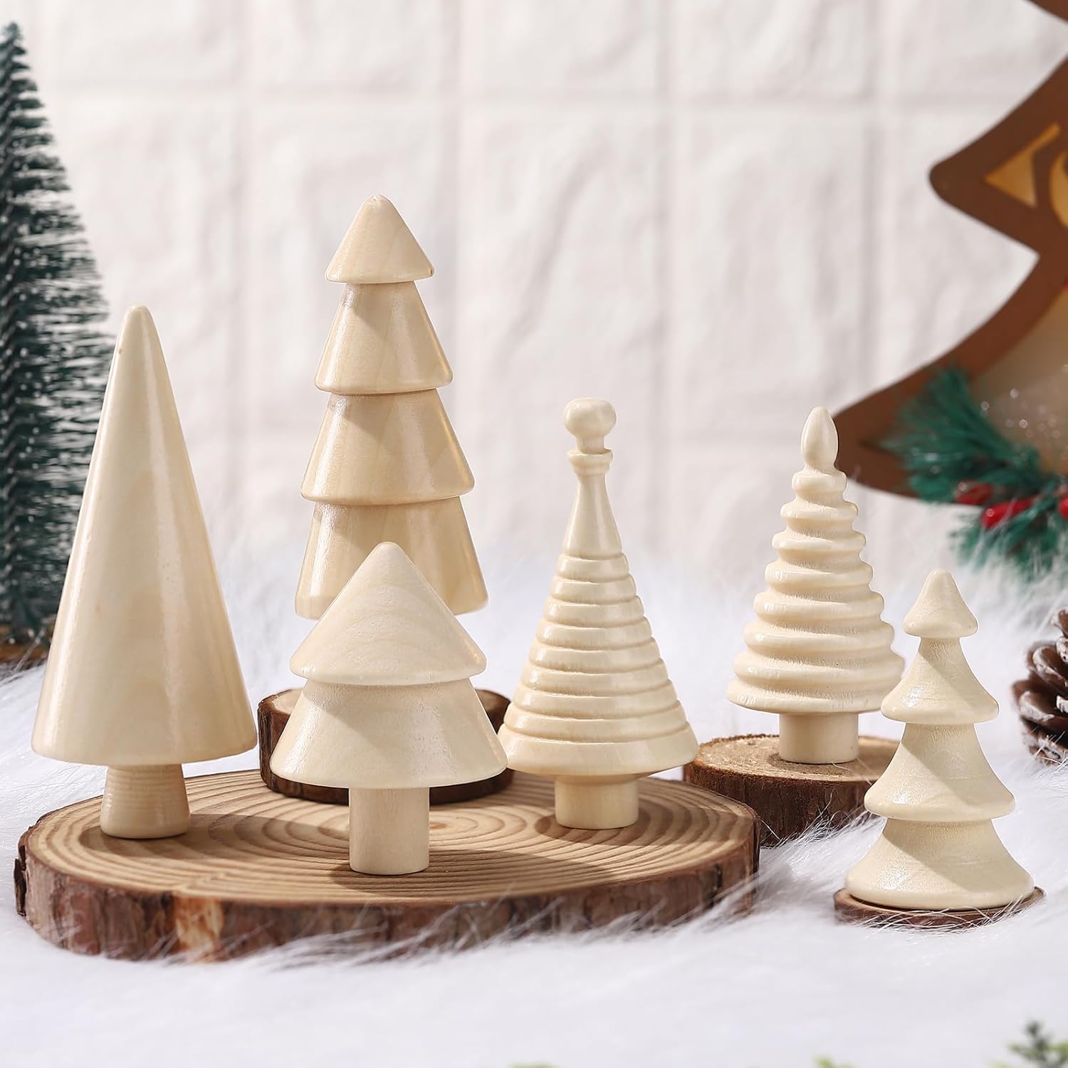 Amazon.com: Namalu 6 Pcs Mini Wooden Christmas Trees for Crafts ...