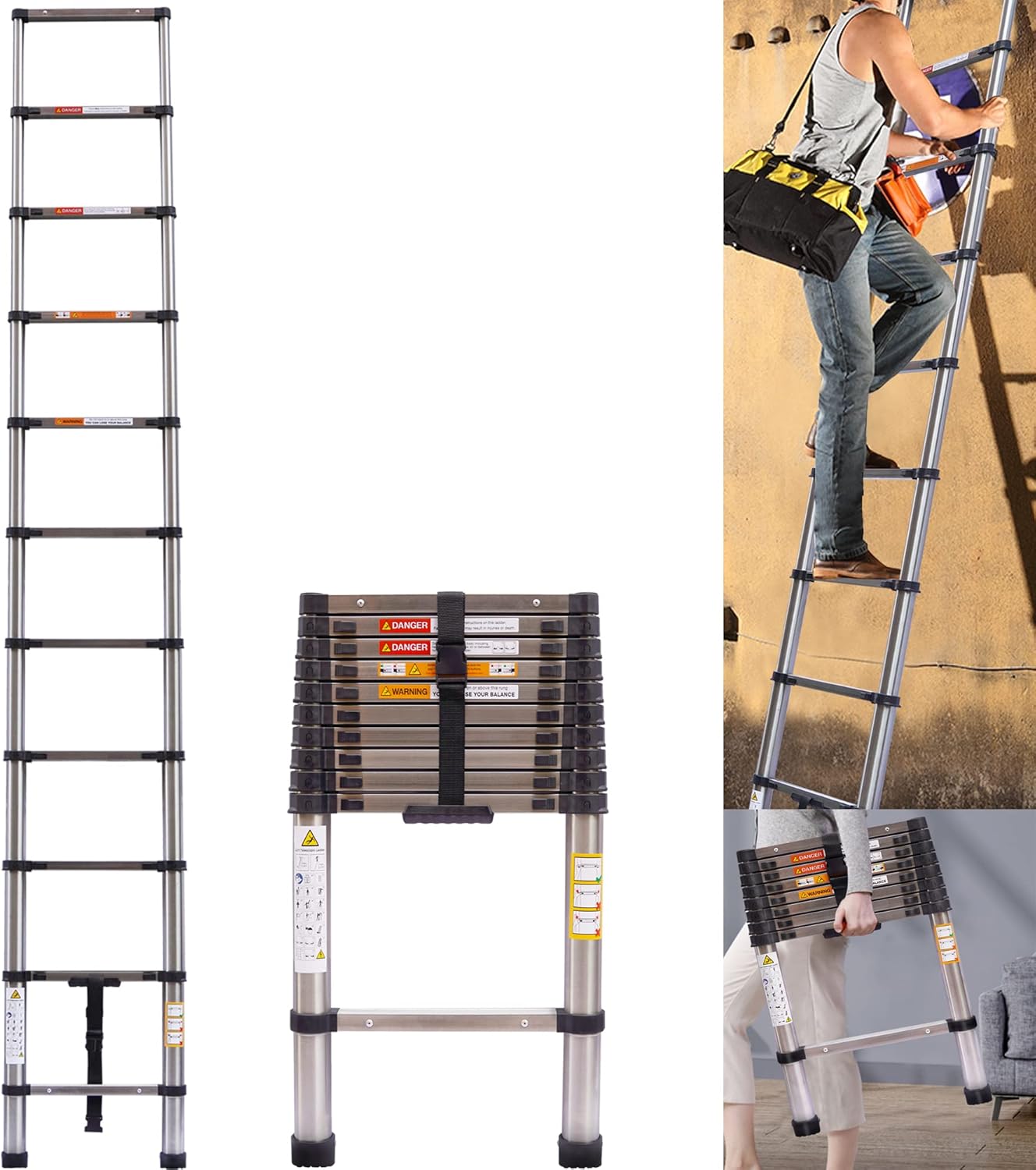 Amazon.com: 10.5/3.2M Feet Telescopic Ladder DIY Stainless Steel ...