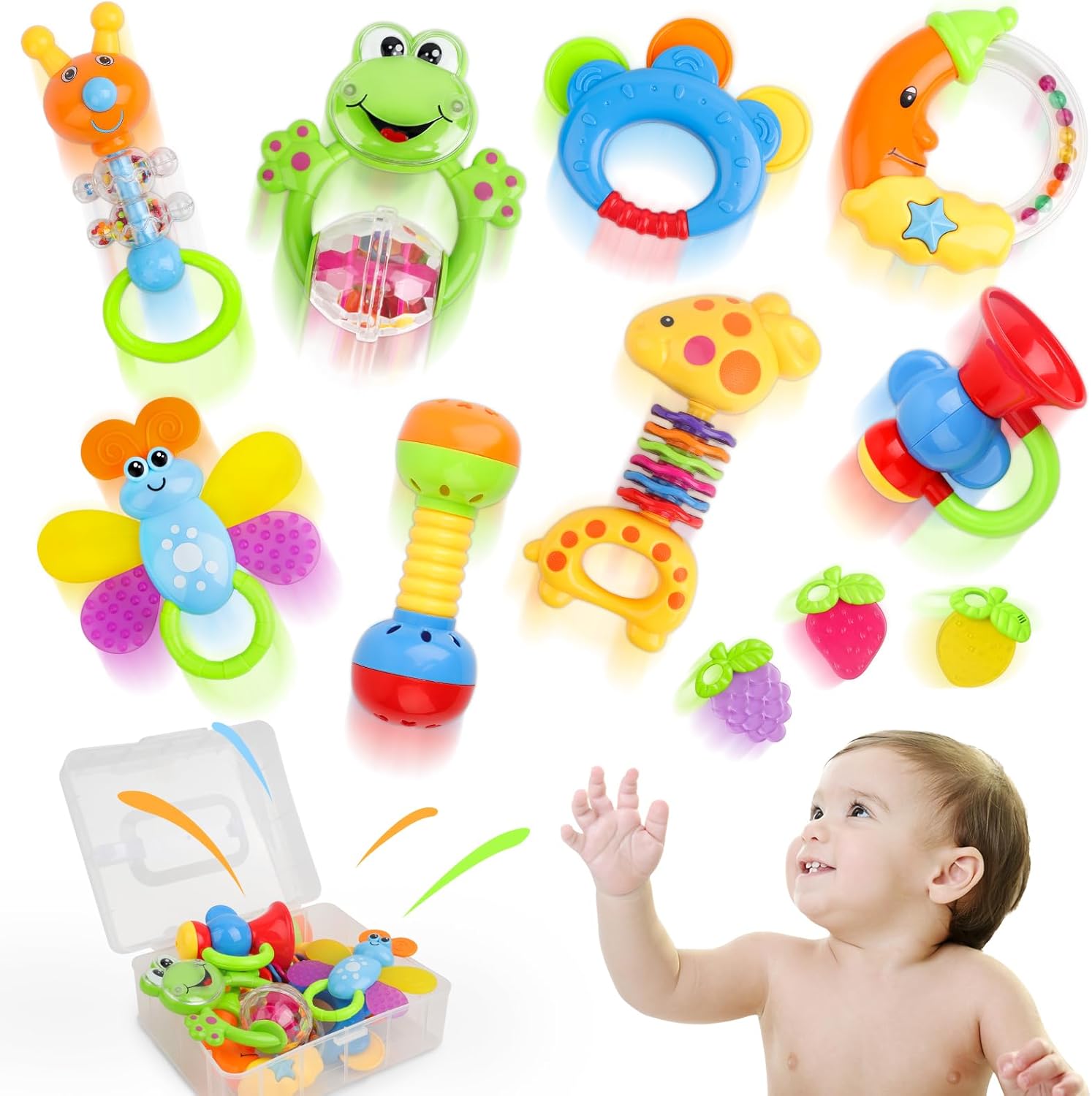 Baby Rattles Toys 0-6 Months, Sensory Toys for Babies, 11 Pcs Baby ...