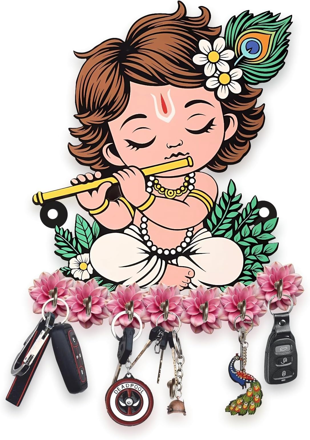 HeavenlyKraft Lord Krishna with Flute Metal Key Holder, Shree Krishna ...