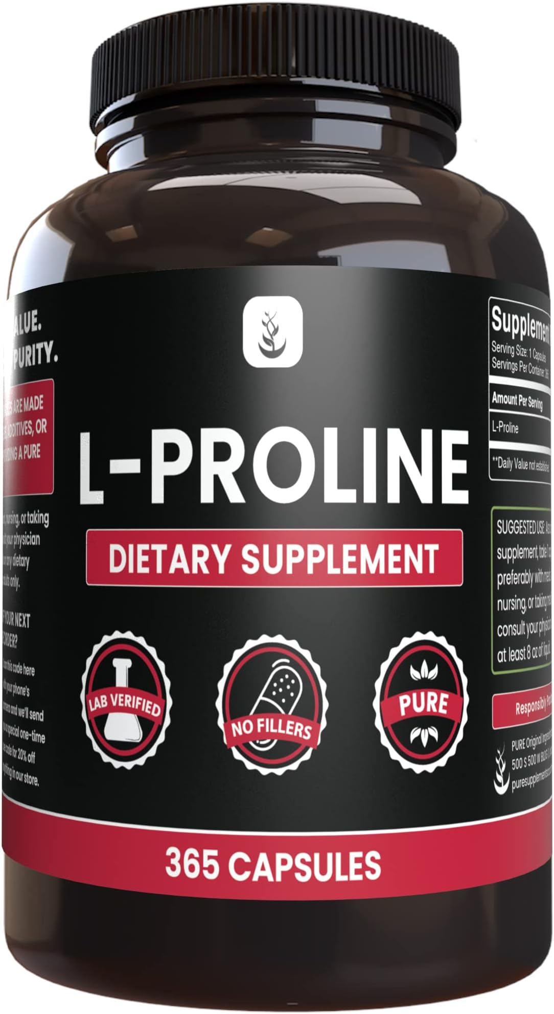 Amazon.com: PURE ORIGINAL INGREDIENTS L-Proline (365 Capsules) No ...