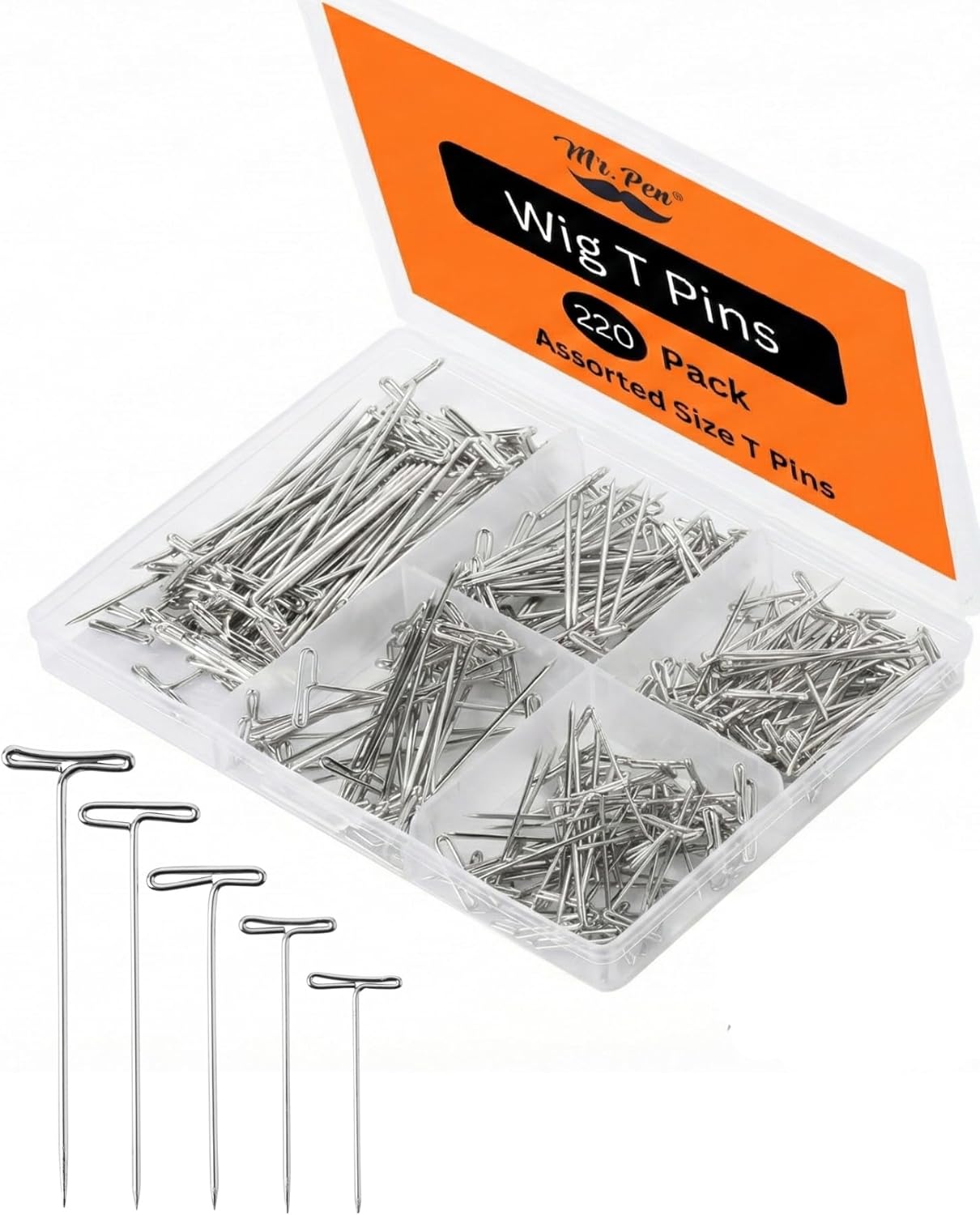 Amazon.com: Mr. Pen- T-Pins, 220 Pack, 5 Sizes, Straight Wigs Pins ...