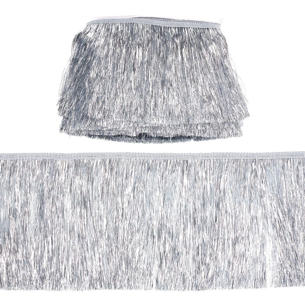 MAYJOYDIY 10m Sliver Tinsel Fringe Trim Metallic Fringe Trim 15cm Wide ...
