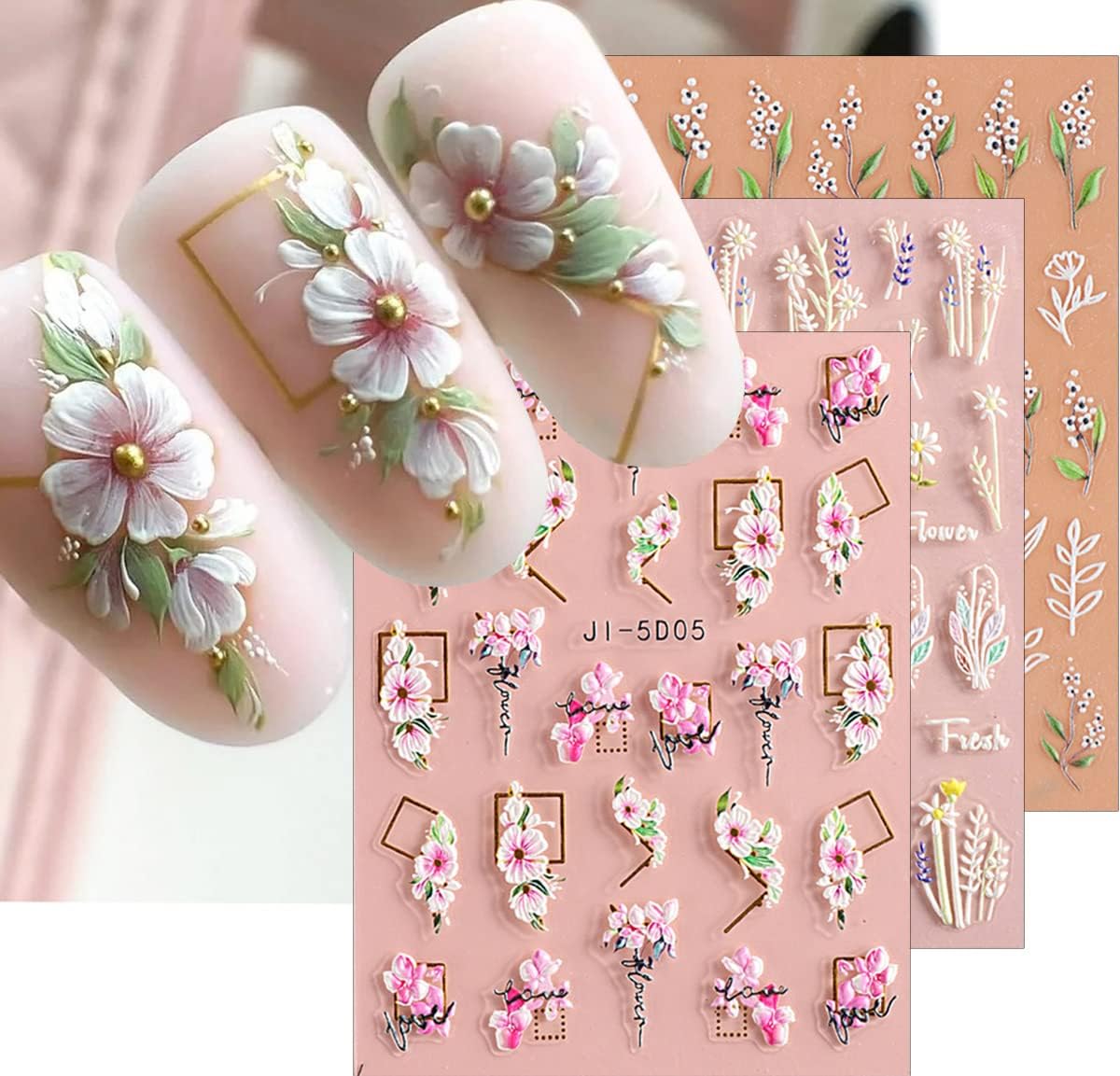 Amazon.com: Transparent White Flower Nail Art Decal Stickers for Women ...