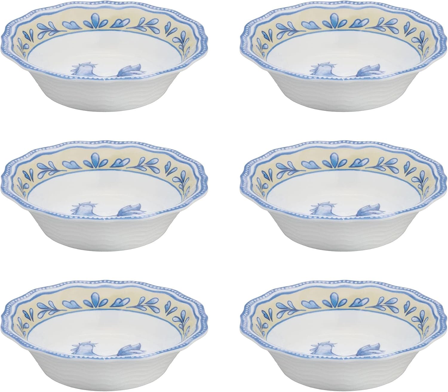 Amazon.com: UPware Blue Rooster Melamine Bowl Set, Flower Shaped Bowls ...