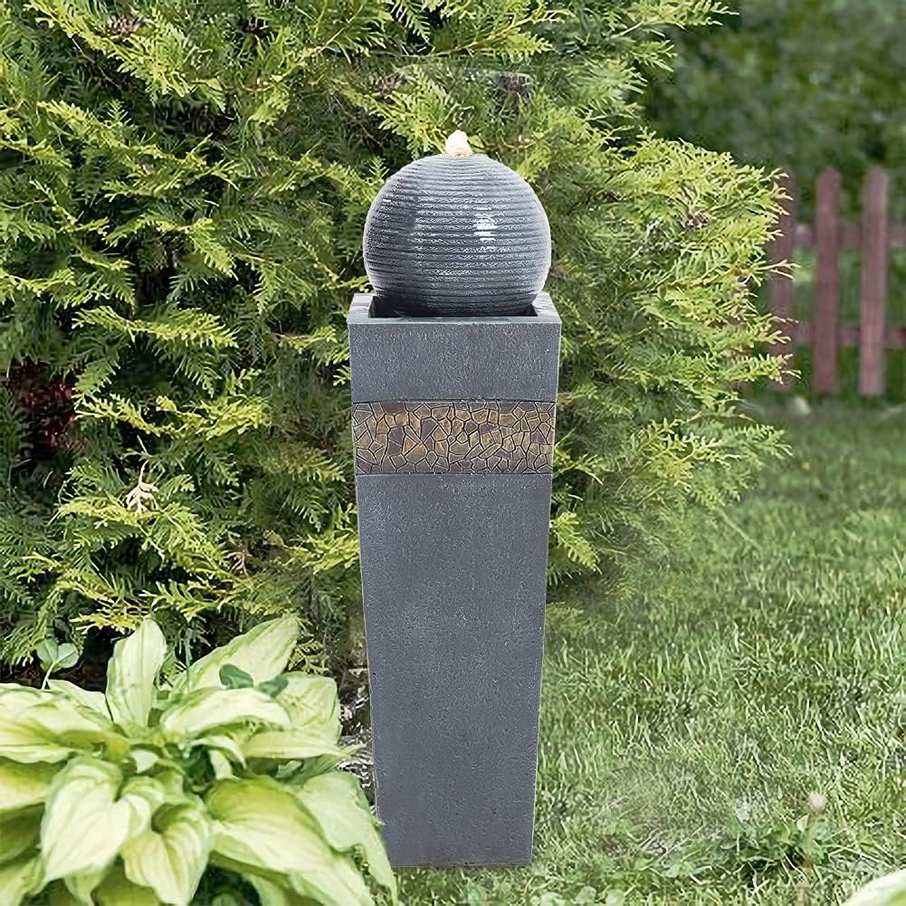 Golden Globe Box Light Water Feature with LED Lights - Outdoor Solar ...