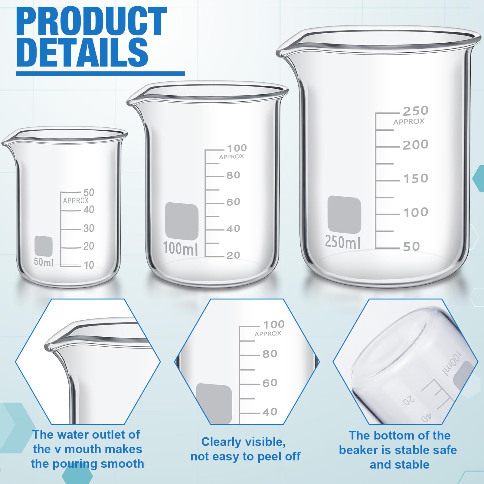 Snapklik.com : Tanlade 12 Pcs Glass Beaker, Heavy Duty Lab Beaker