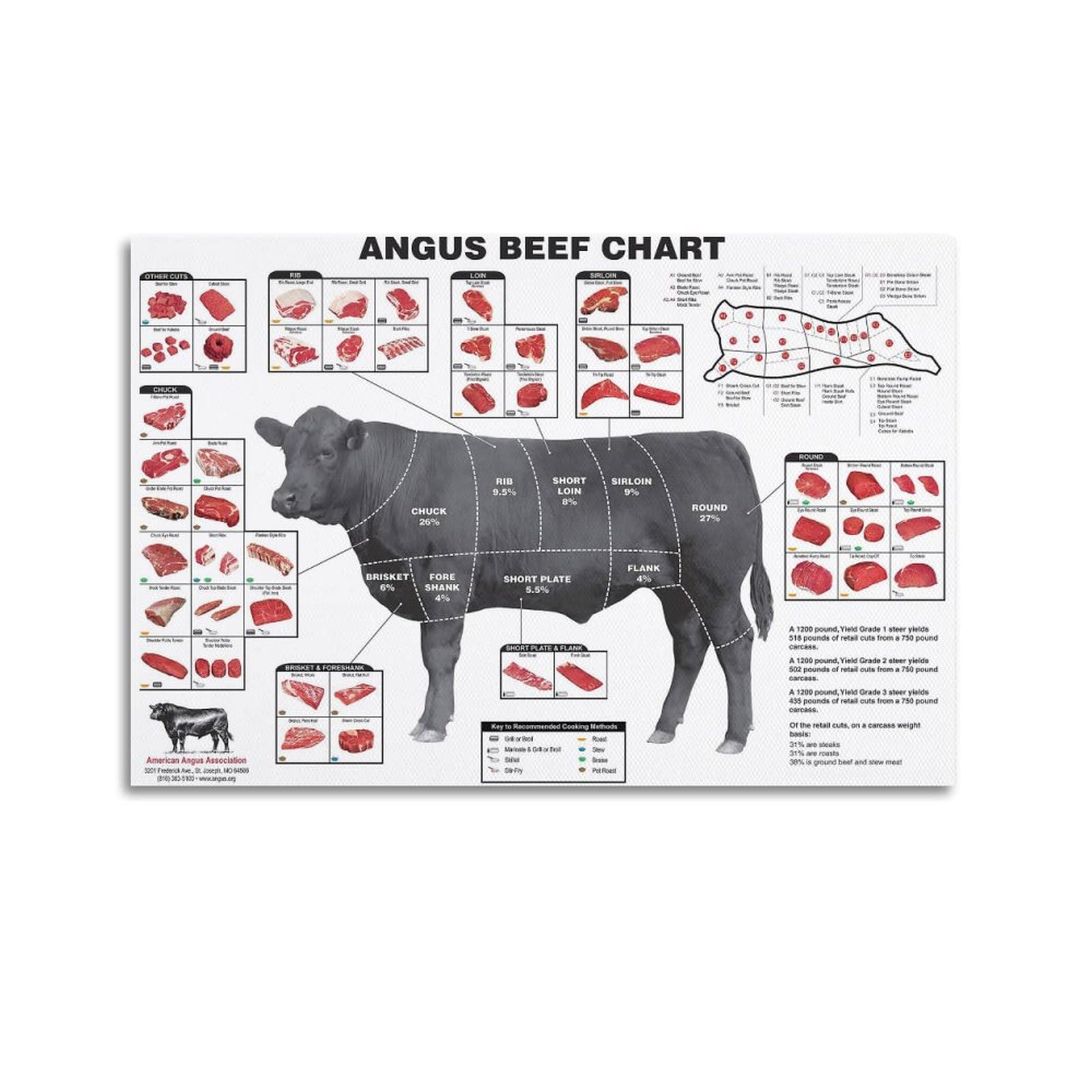 Amazon.com: ESSAHI Angus Beef Chart Poster Cuts Of Beef Meat Butcher ...