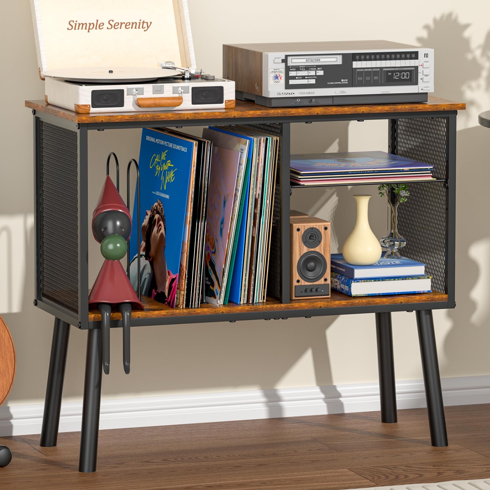 Amazon.com: Record Player Stand Up to 200 Albums, Vinyl Storage Table ...
