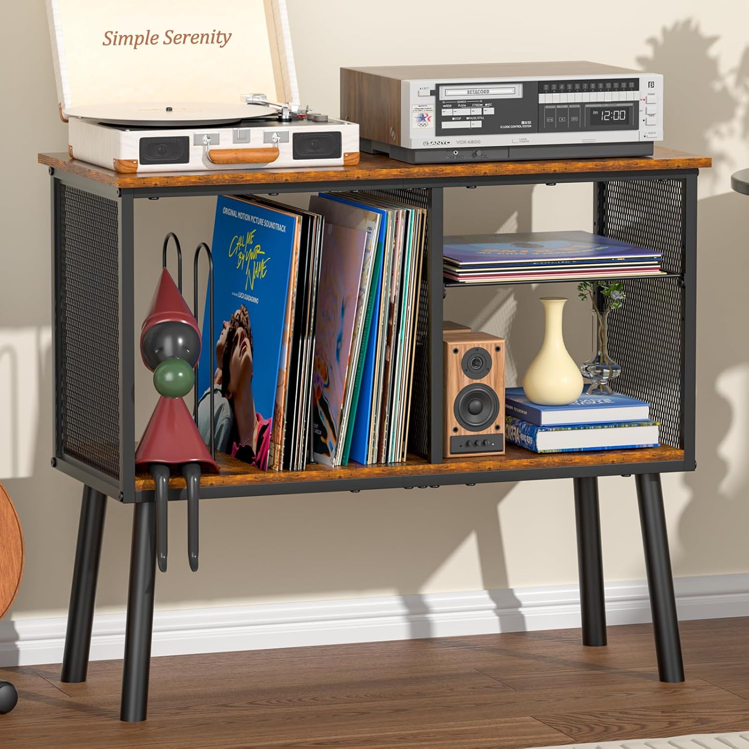Amazon.com: Record Player Stand with Adjustable Divider, Vinyl Storage ...