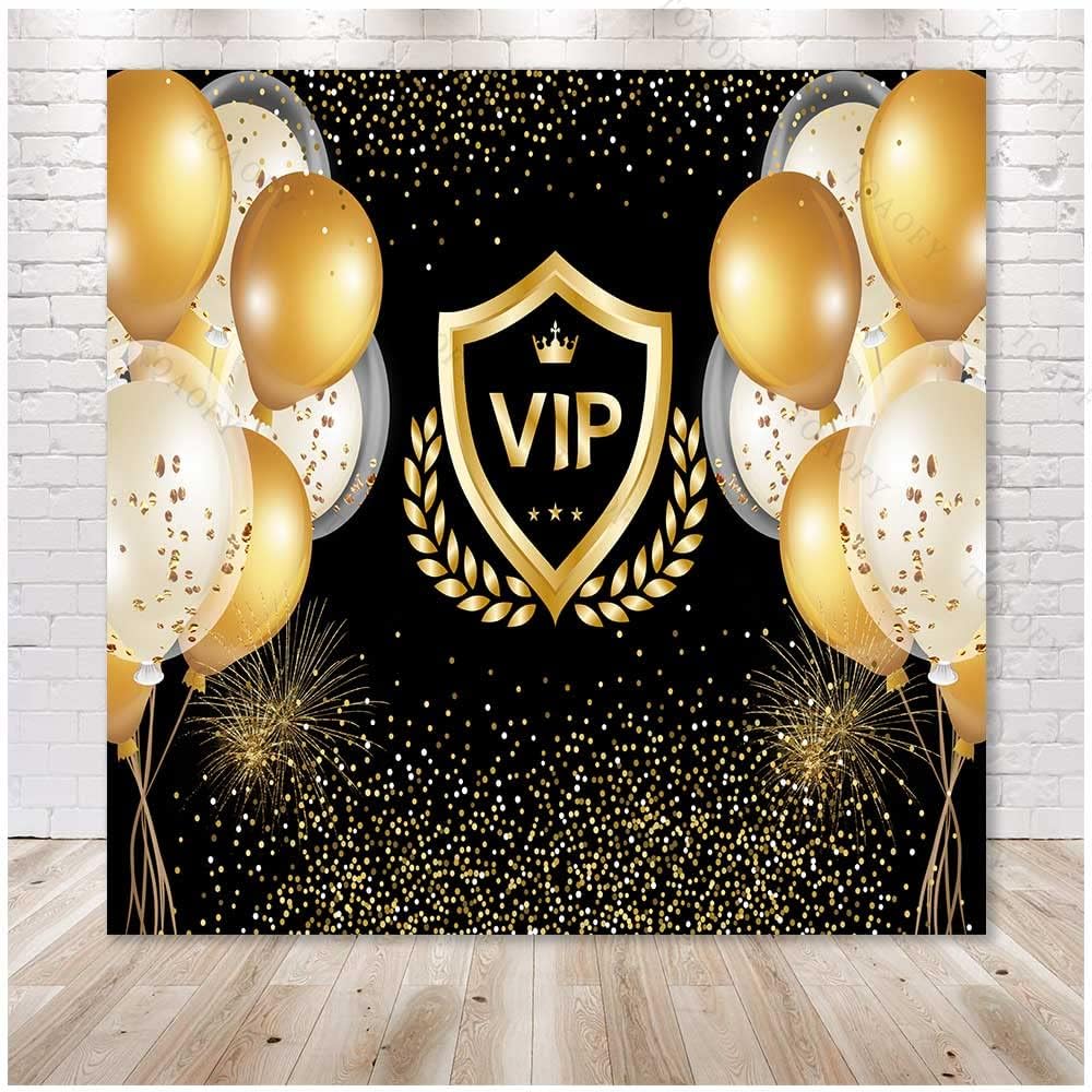 Amazon.com : TOAOFY 10x10ft Black Gold VIP Party Backdrop Crown Star ...