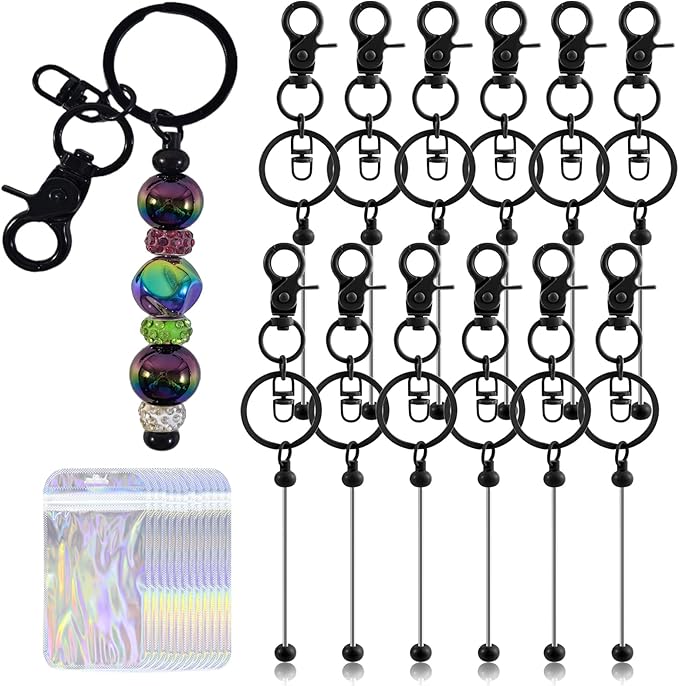 Amazon.com: 24 Pcs Beadable Keychains Bars bulk - 12 Black DIY Metal ...