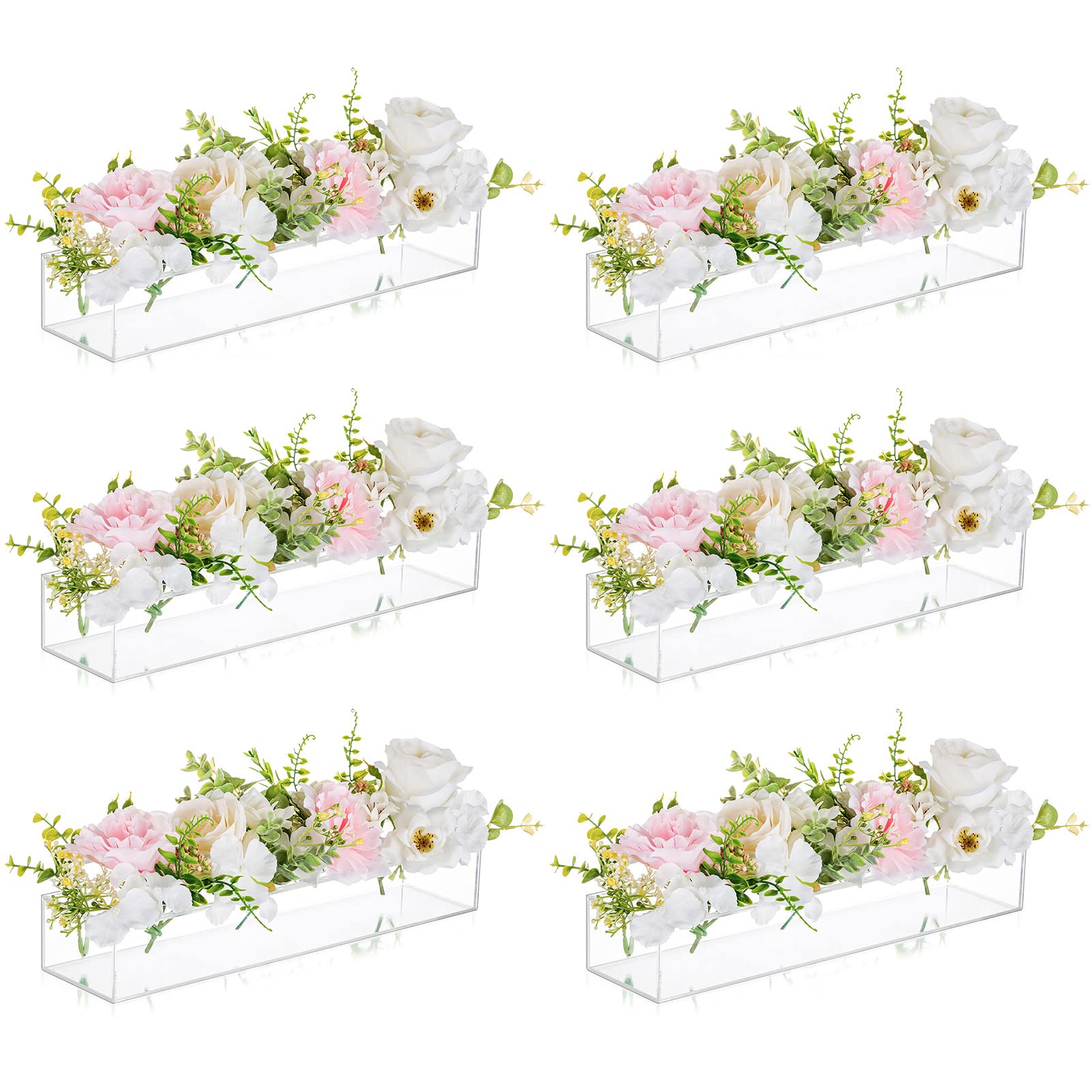 NUPTIO Rectangular Acrylic Vases for Flowers - 6 Pcs 15.7in Long ...