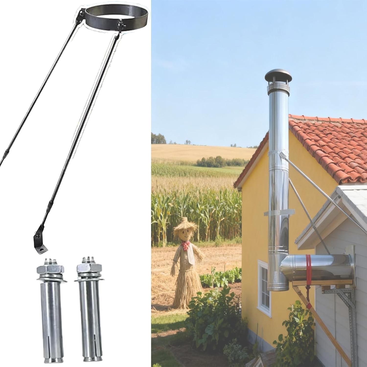 7in Wall Mount Ventilation Pipe Chimney Tube Supports,Extended Roof ...