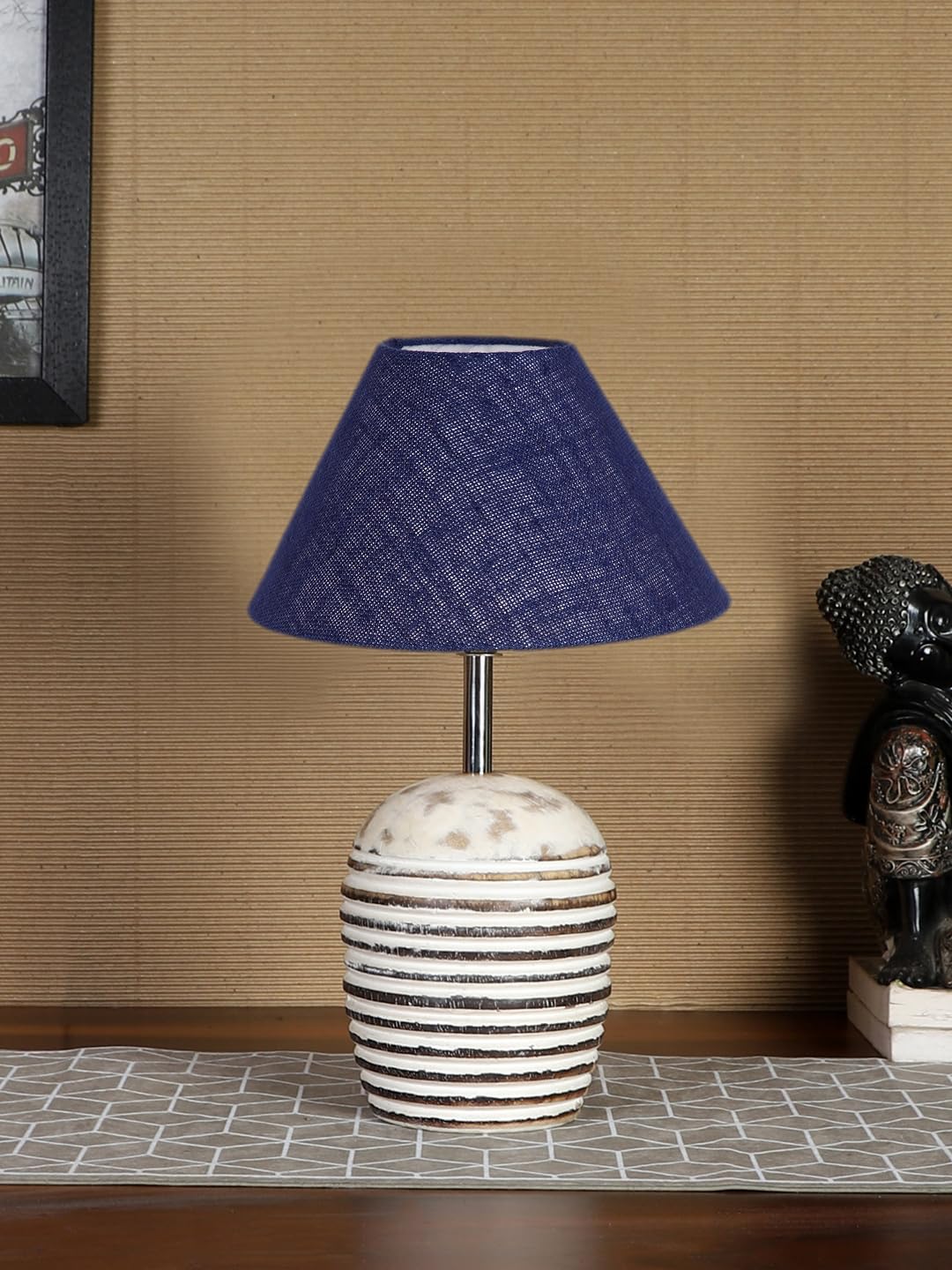 Buy Devansh Blue Jute with White Brushed Wood Table Lamp Online at Low ...