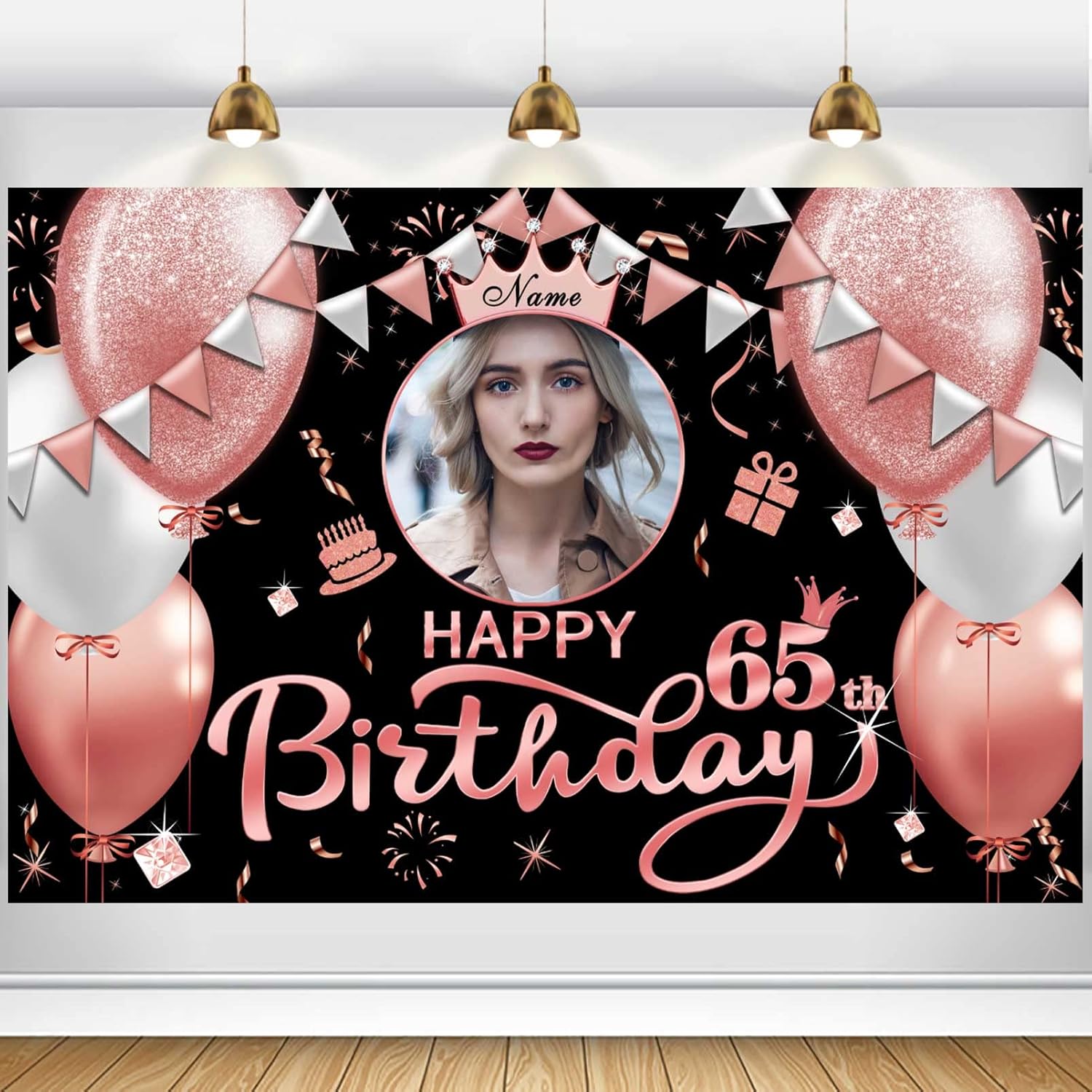 Amazon.com: Rose Gold Happy 65th Birthday Banner Backdrop Large Happy ...