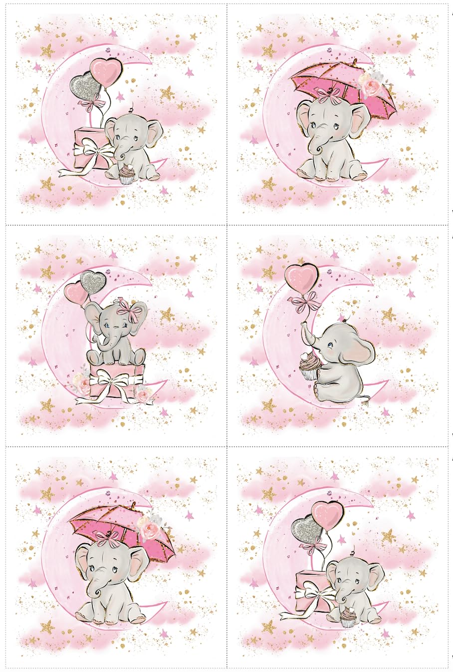 Amazon.com: UNIQUE Pink Elephant Fabric Panel Set (6 Panels, 12x12in ...