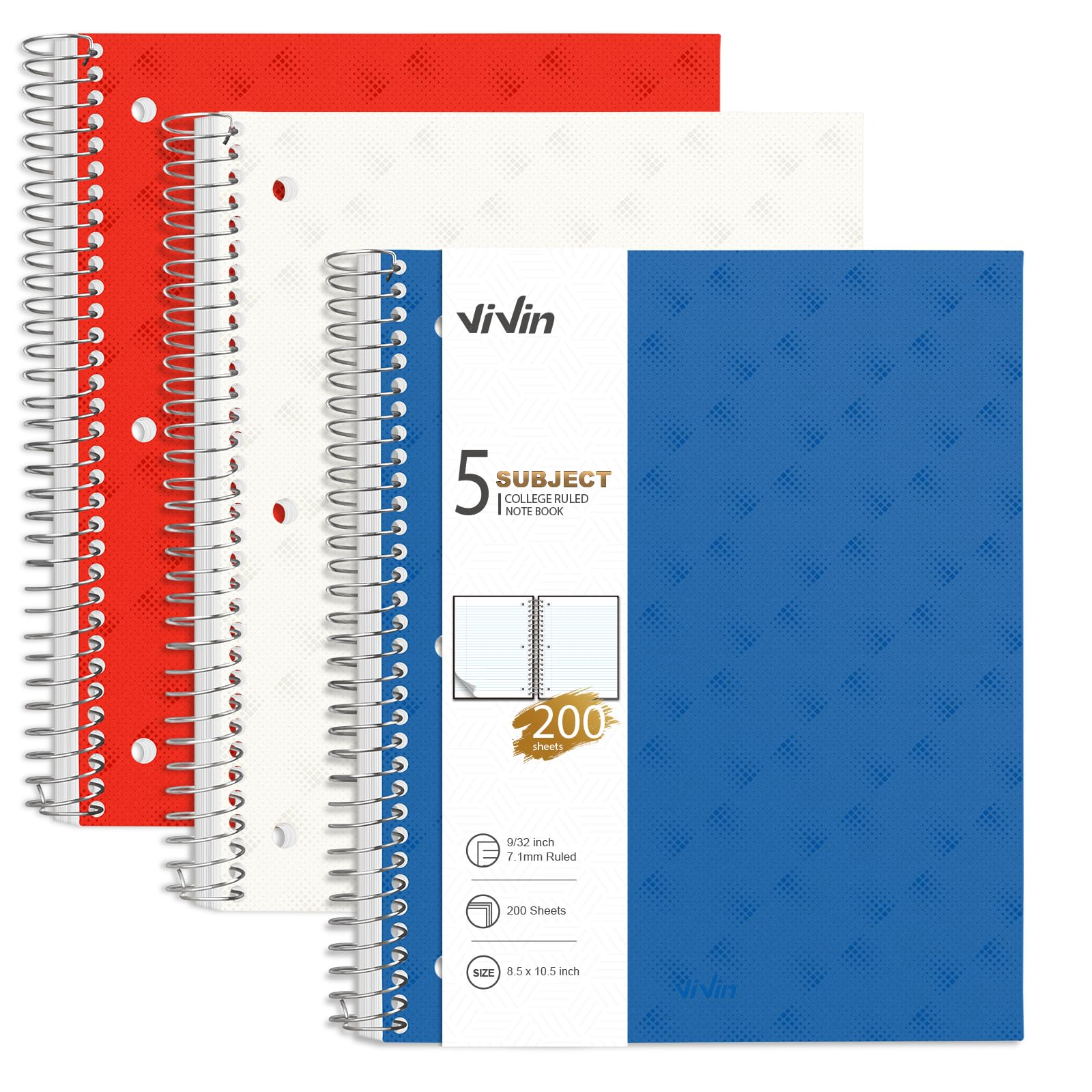 Snapklik.com : ViVin Spiral Notebooks 3 Pack, 5 Subject, 85"x 10.5 ...