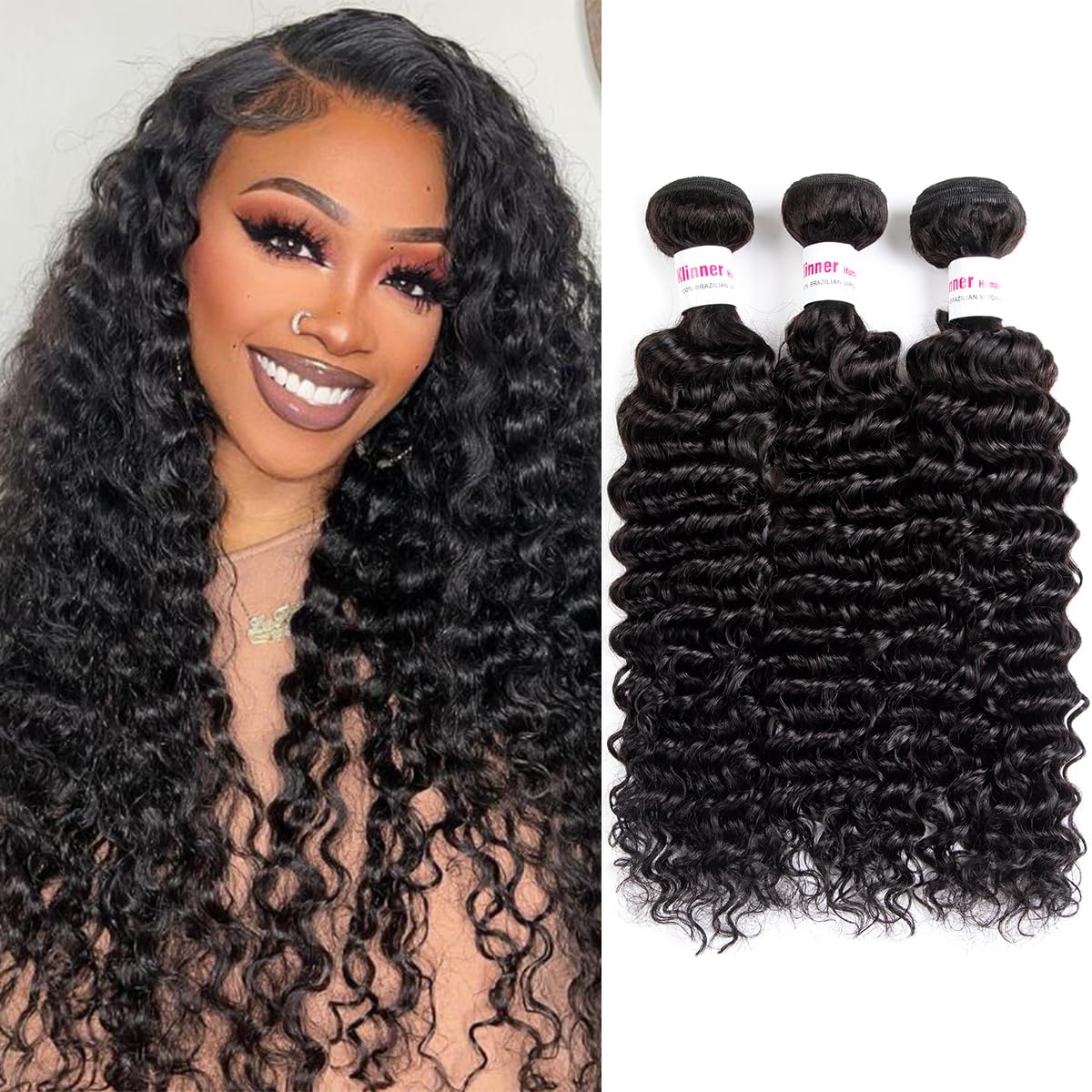 Amazon.com : 12A Deep Wave Human Hair Bundles 14 16 18 Inch Curly Bundles Human Hair 100% ...