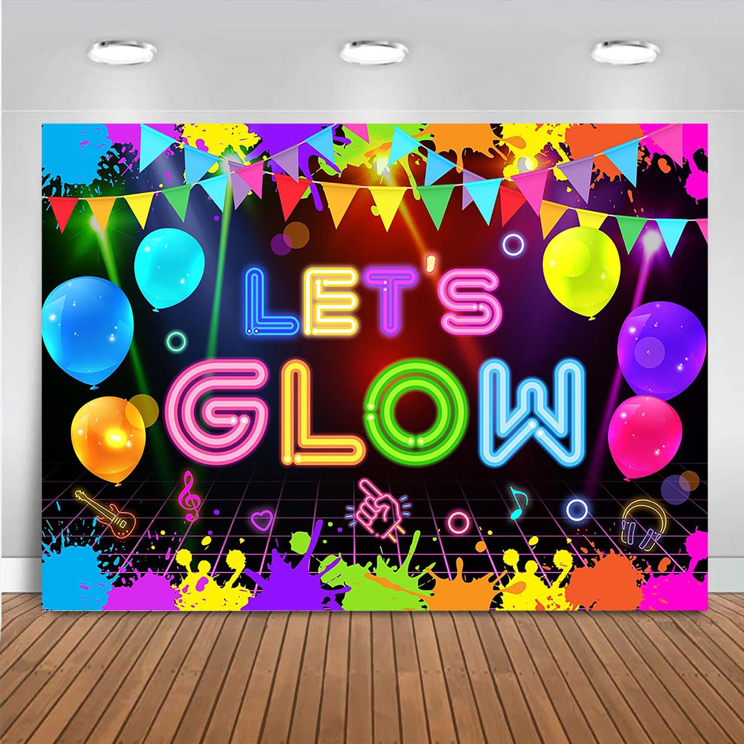 Amazon.com : Mocsicka Neon Glow Party Backdrop Let's Glow Colorful ...