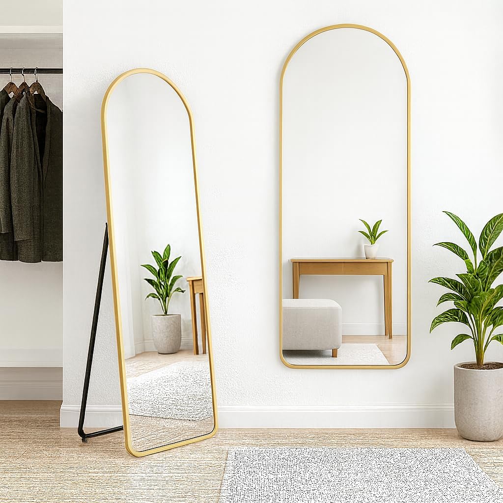 Large Arched Full Length Mirror 165 cm x 60 cm, Aluminium Frame, Wall Mounted or Standing Floor ...