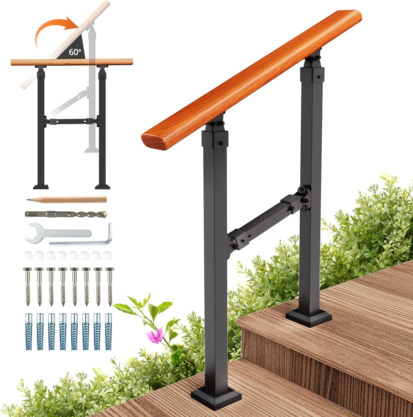 InstantRail 3-Step Adjustable Handrail (Black) - Amazon.com