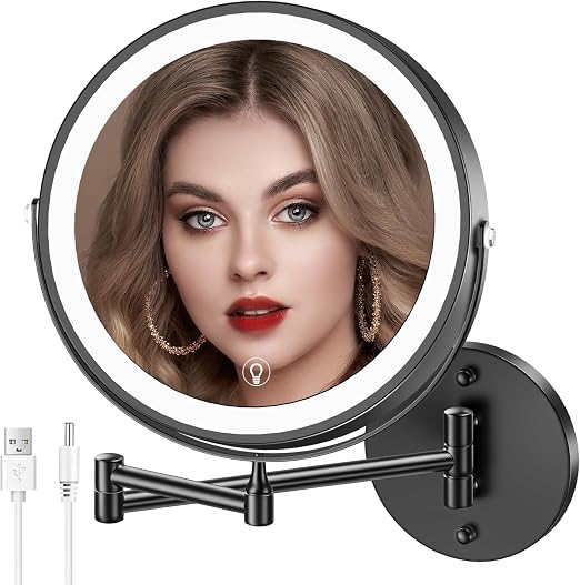 Amazon.com - MNIENT Wall Mounted Lighted Makeup Mirror, 8" Rechargeable ...