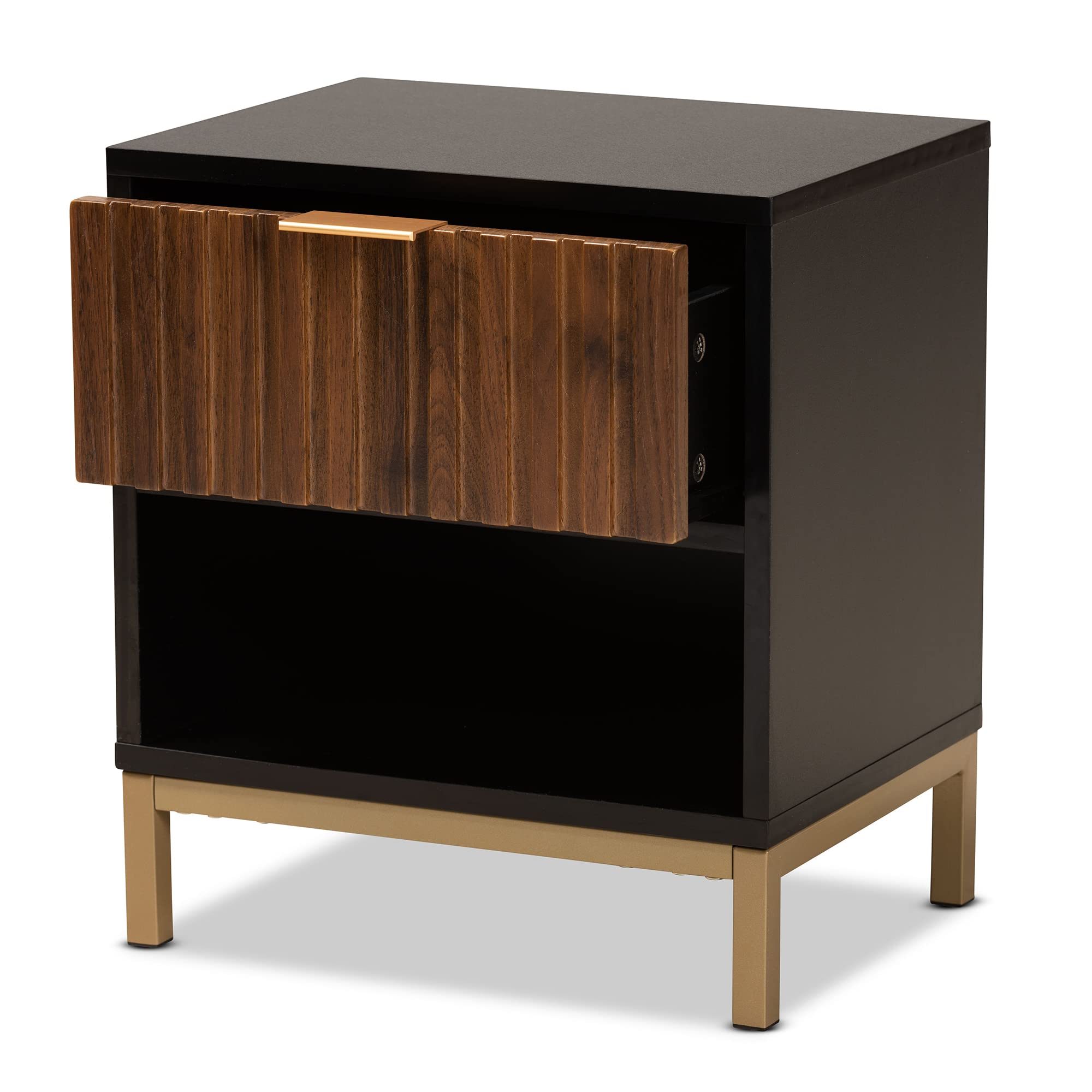 Baxton Studio Uriel Nightstands, Natural Brown/Black/Gold