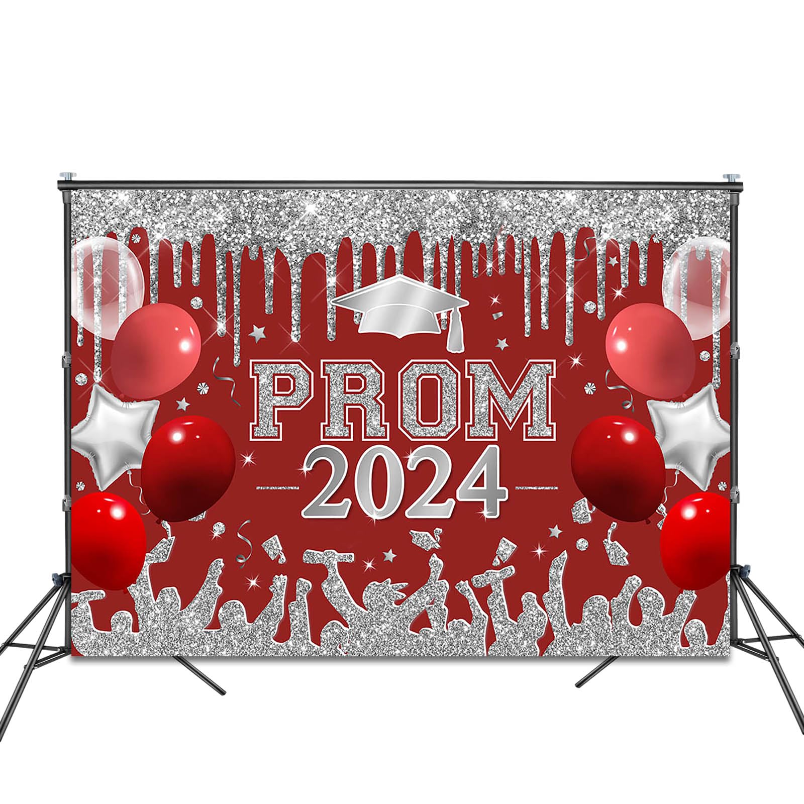 Fitumiw Red and Silver Prom 2024 Graduations Backdrop 8x6ft Class of ...