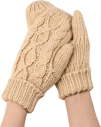Women Men Winter Knit Mitten Gloves Thermal Fleece Lined Mittens Hand ...