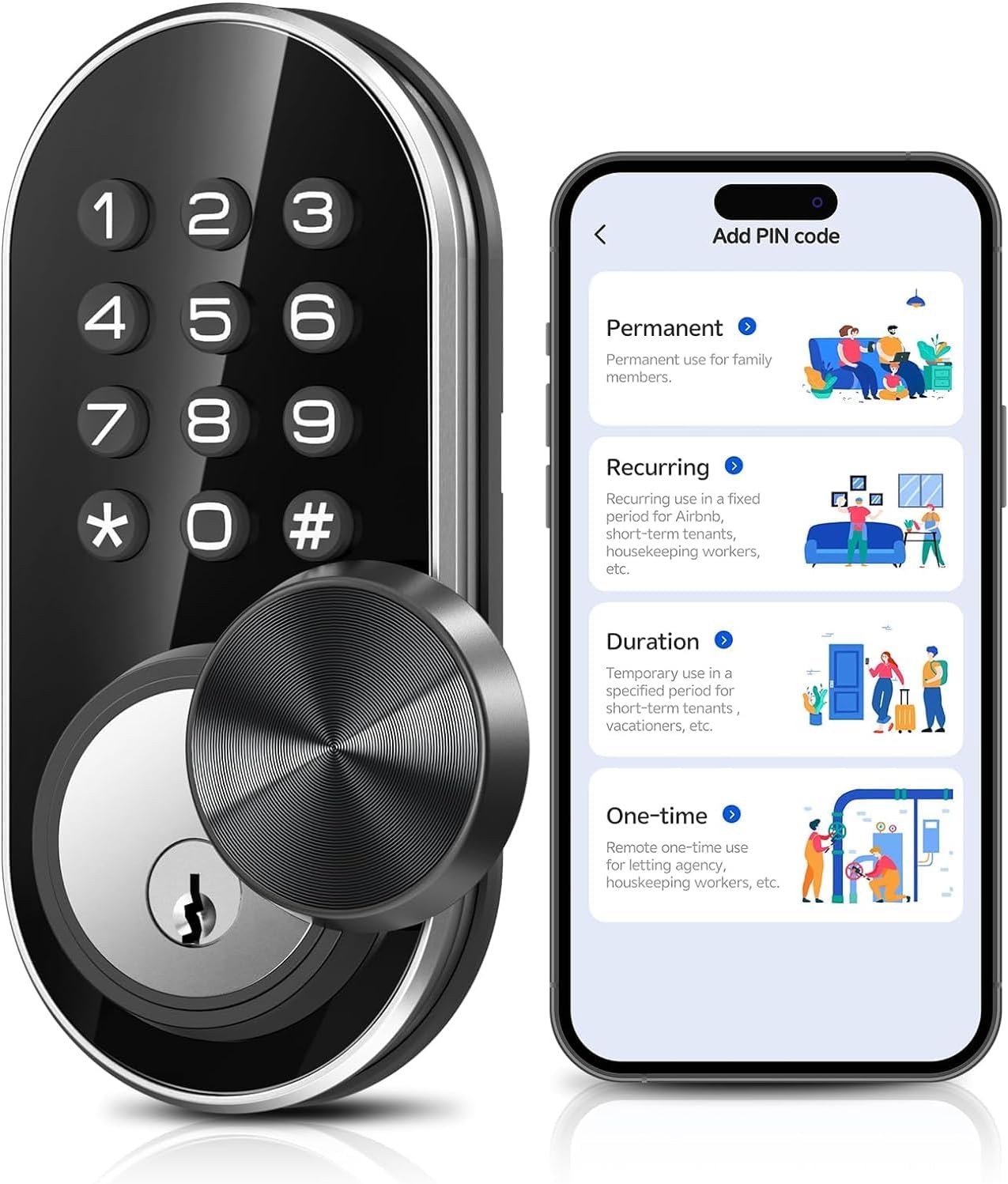 TEEHO Keyless Entry Door Lock with App Control, Bluetooth Deadbolt ...