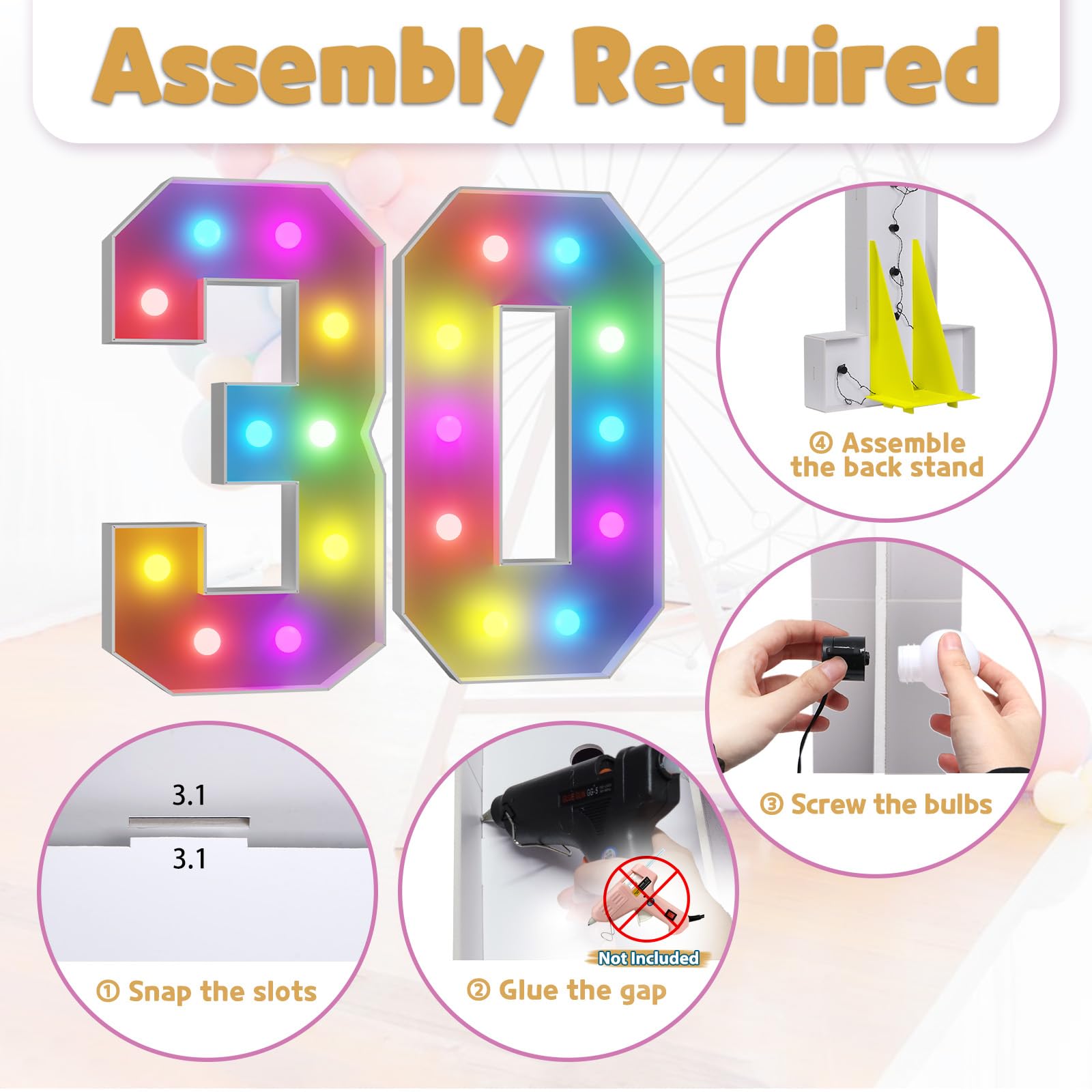 Snapklik.com : Marquee Numbers Colorful 30th Birthday Decoration: 4FT ...