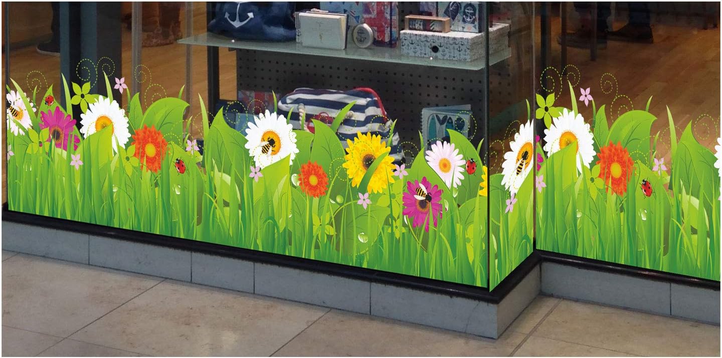 Spring Window Stickers - Wild Grass with Flowers and Insects Window ...