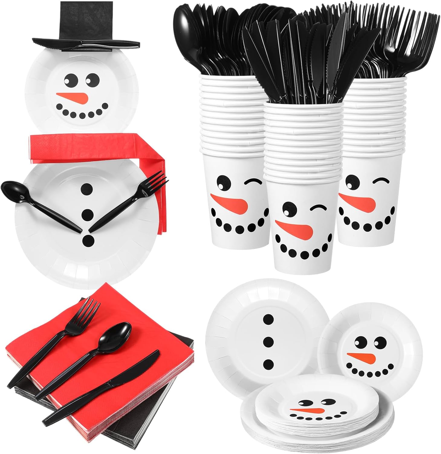 Amazon.com: Havawish 200 Pcs Winter Snowman Paper Tableware Set Winter ...