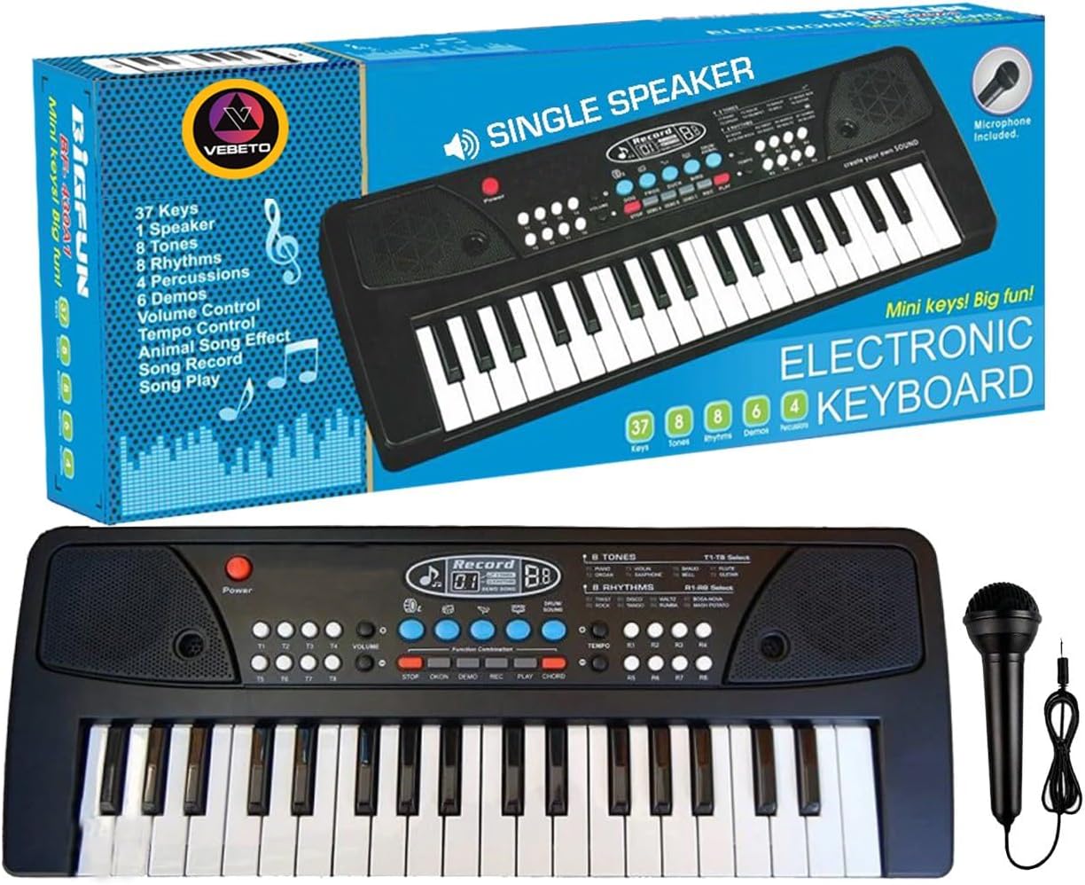 Buy VEBETO Kids Piano with Mic (1 Year Extended Warranty) 37 Keys 8 ...