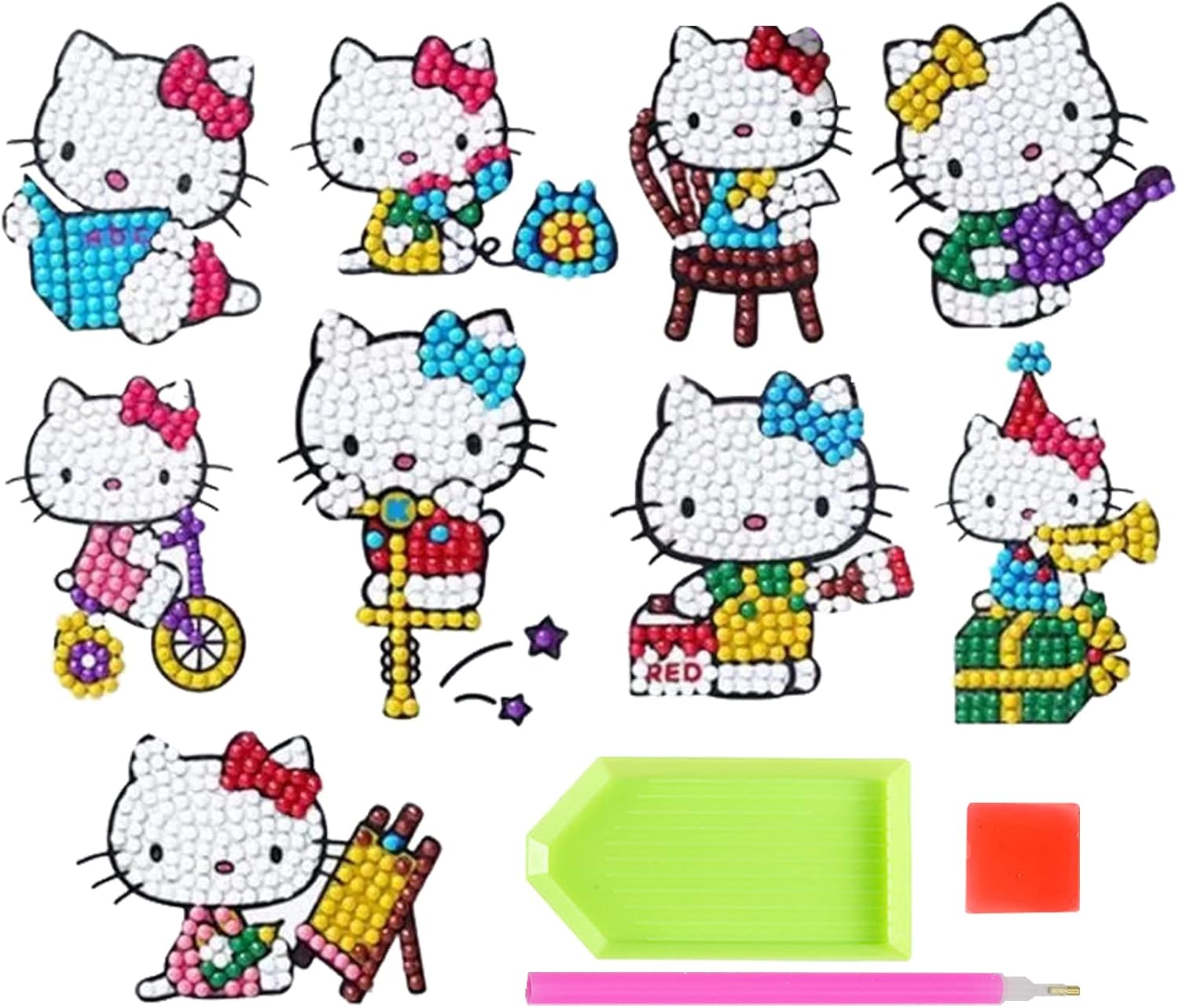 9 Pcs Hello Kitty Diamond Painting Stickers for Kids,Wopin- Hello Kitty ...