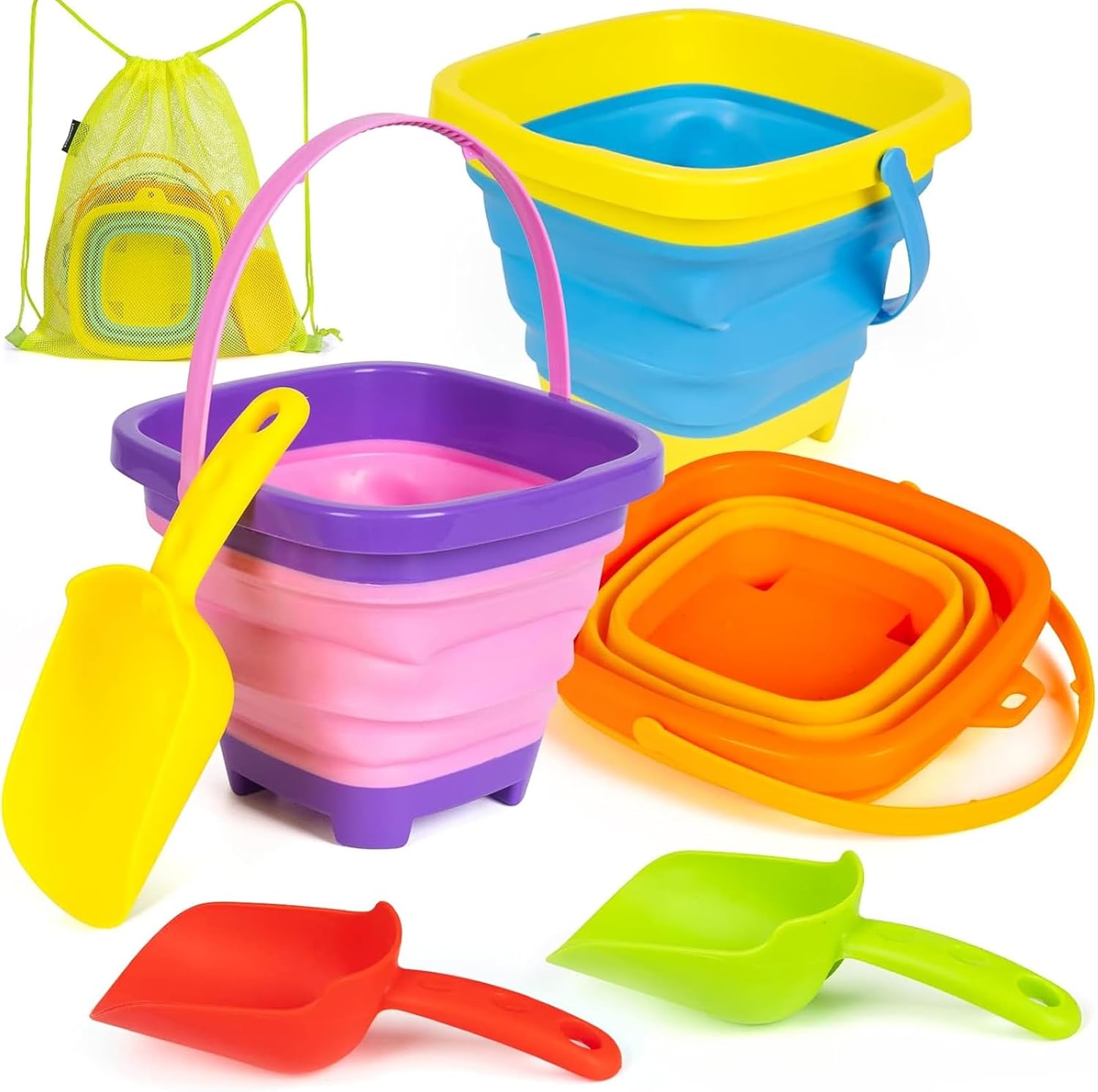 Beach Toys Collapsible Buckets Silicone Beach Pails Sandbox Toy with ...