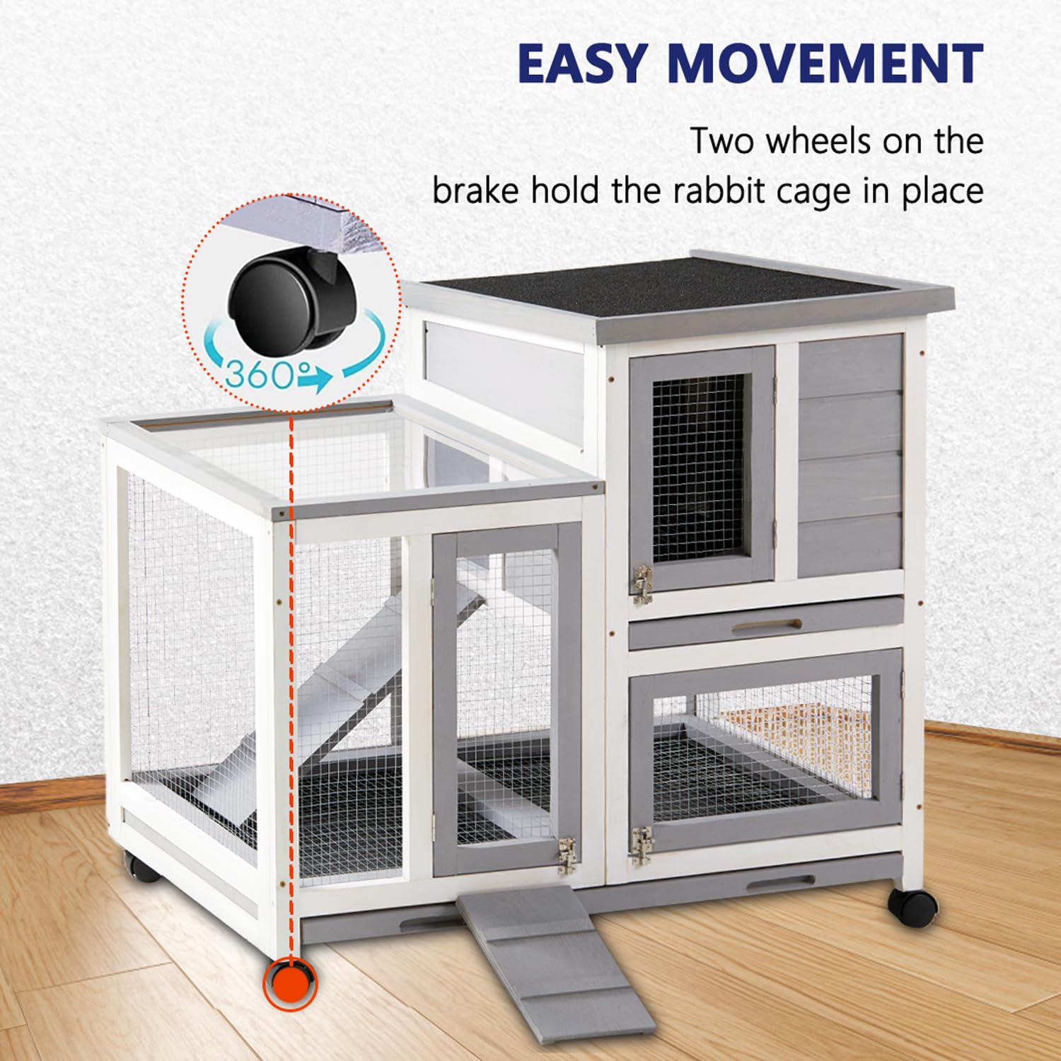 Rabbit Hutch, Indoor Rabbit Cage Two Story Bunny Hutch with Wheels ...
