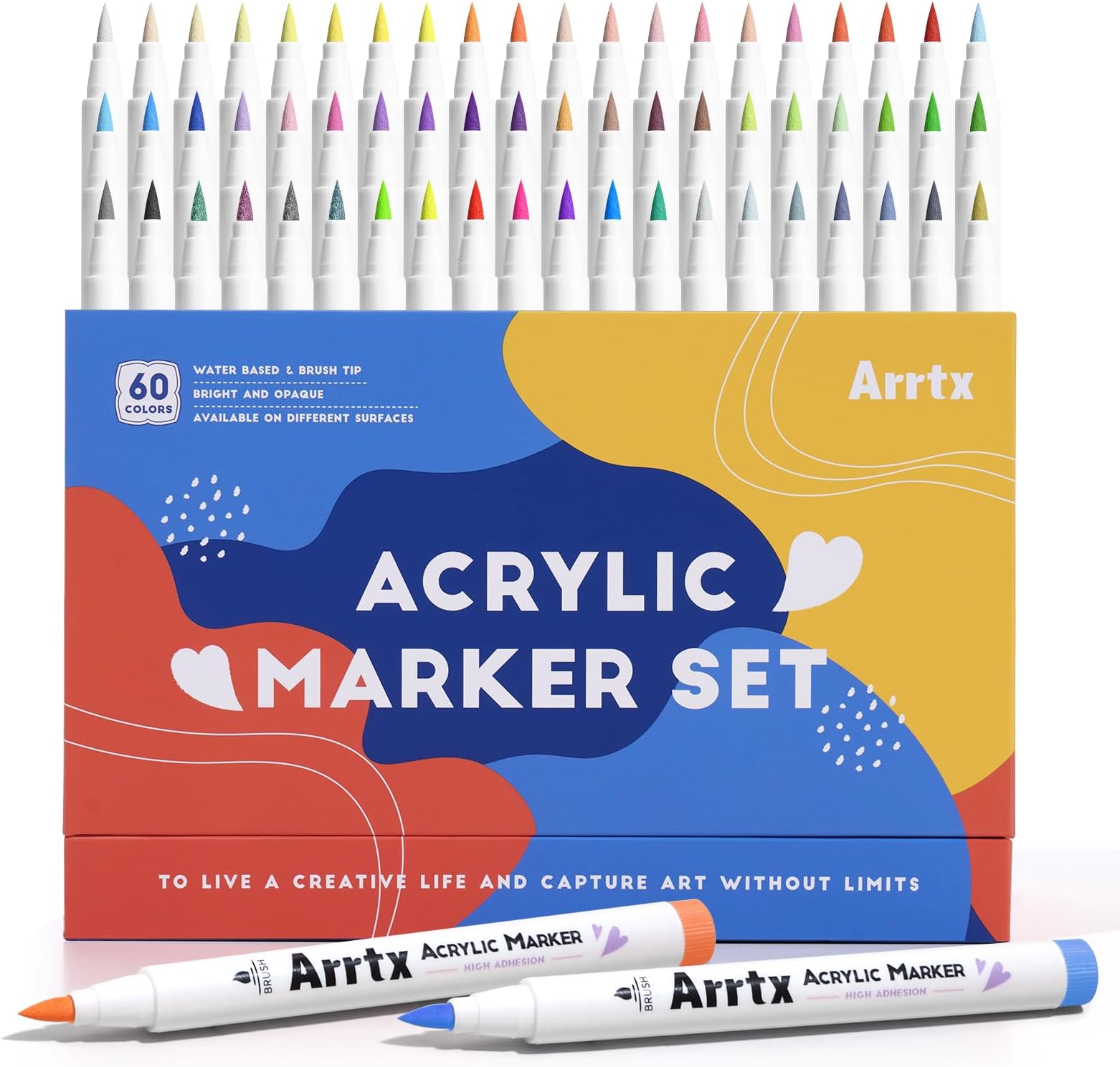 Arrtx Acrylic Paint Pens 60A Regular Colors,Brush Tip Acrylic Markers ...