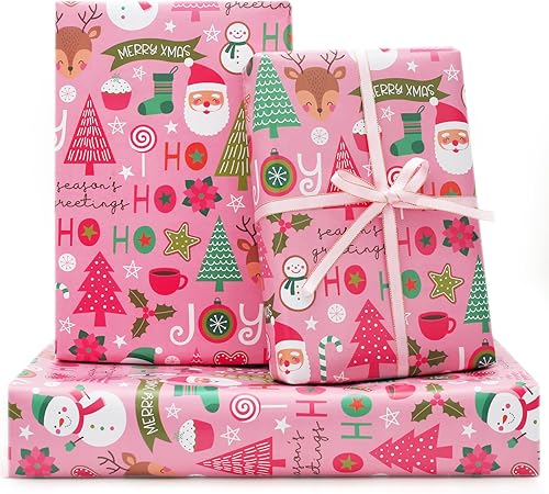 Amazon.com: Pink Christmas Wrapping Paper, Baby Pink Merry Christmas ...
