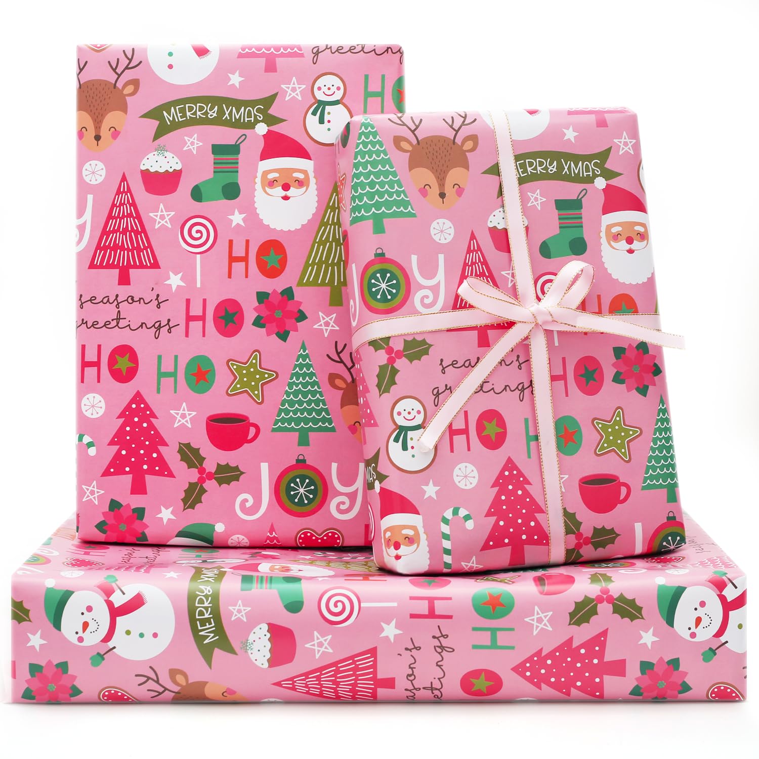 Amazon.com: Pink Christmas Wrapping Paper, Baby Pink Merry Christmas ...