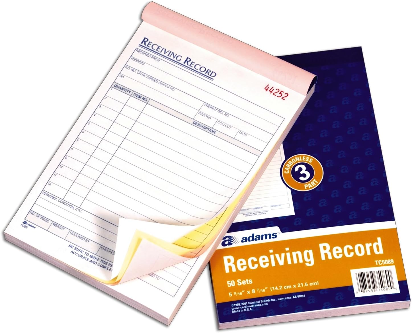Adams Receiving Record Book, 5.56 x 8.44 Inch, 3-Part, Carbonless, 50 ...