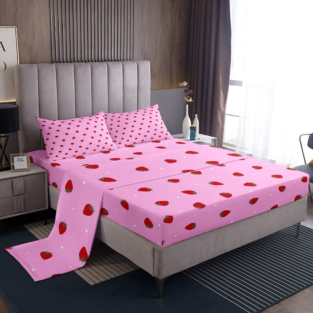 Amazon.com: Strawberry Bed Sheets Kids Girls Tropical Fruit Sheet Set 4 ...