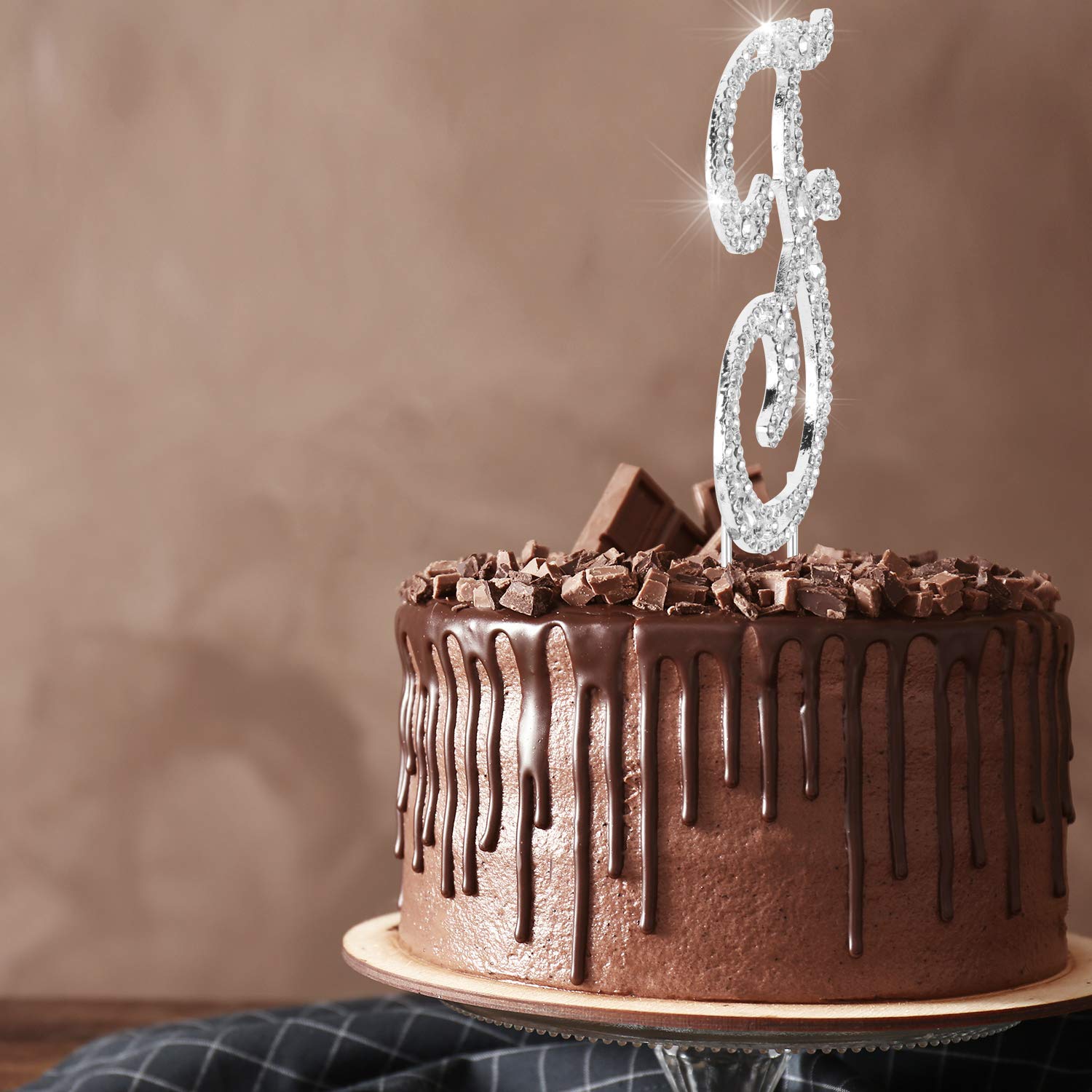 Swarovski Cake Topper F Full Crystal Monogram Silver Initial Cake