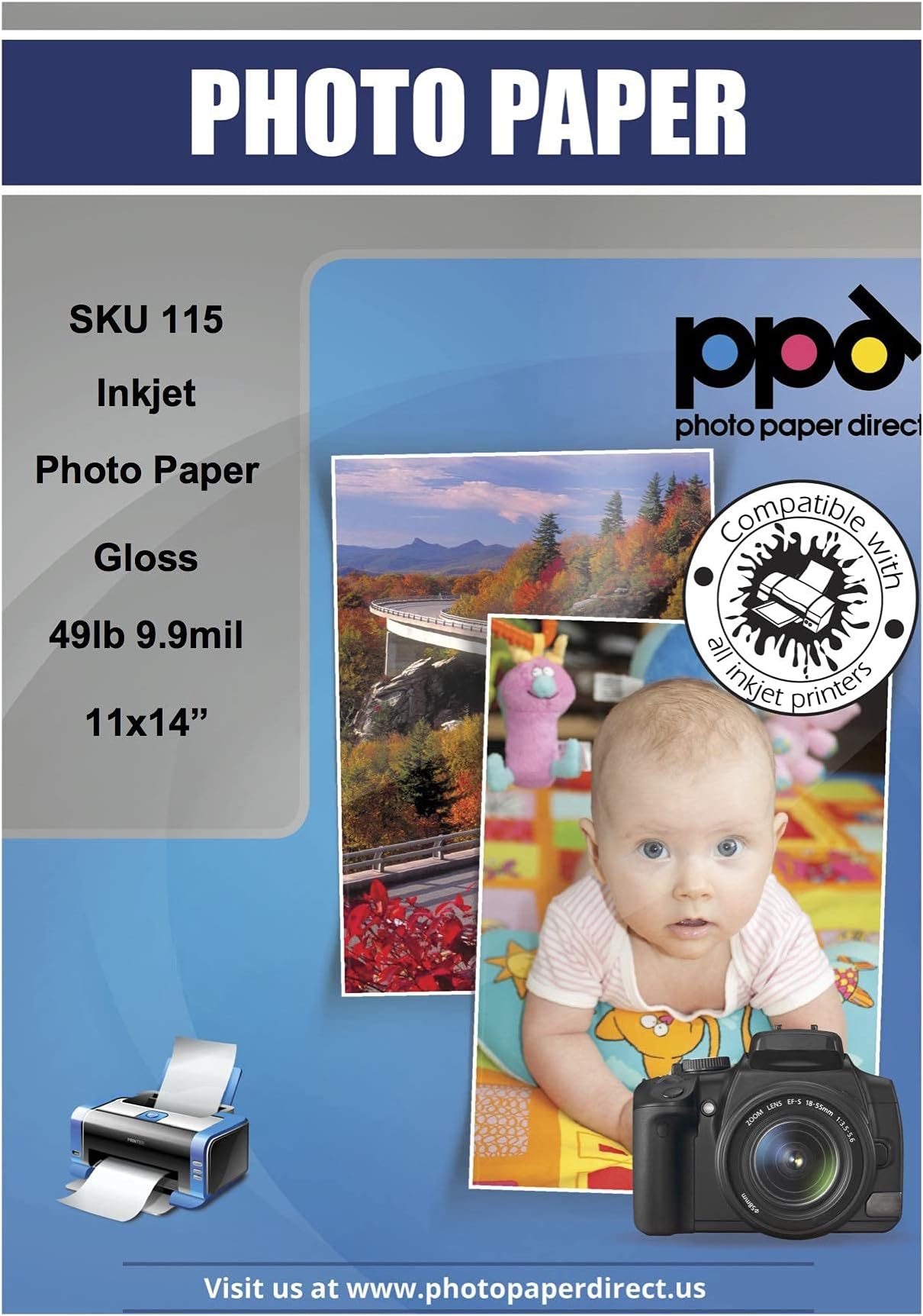 Amazon.com : PPD Glossy Photo Paper for Inkjet Printer, 11 x 14 ...