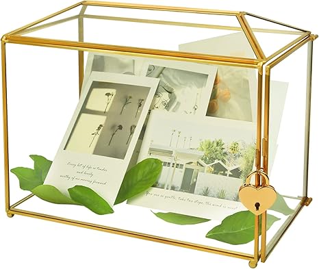 Amazon.com: BAERRYNA Gold Wedding Glass Card Box With Lock and Slot ...