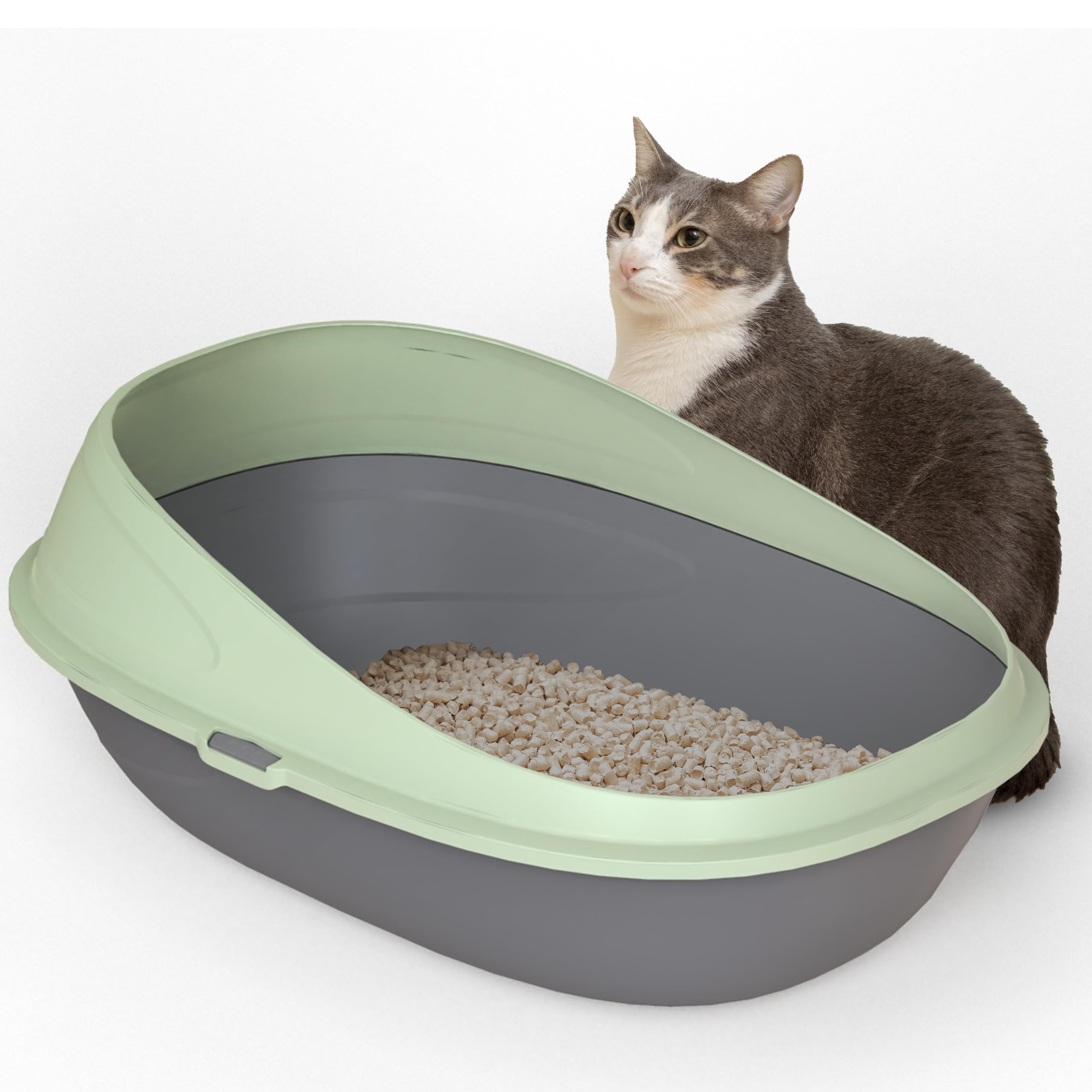 Pop-up Large High Sided Cat Litter Tray with Detachable Raised Rims ...